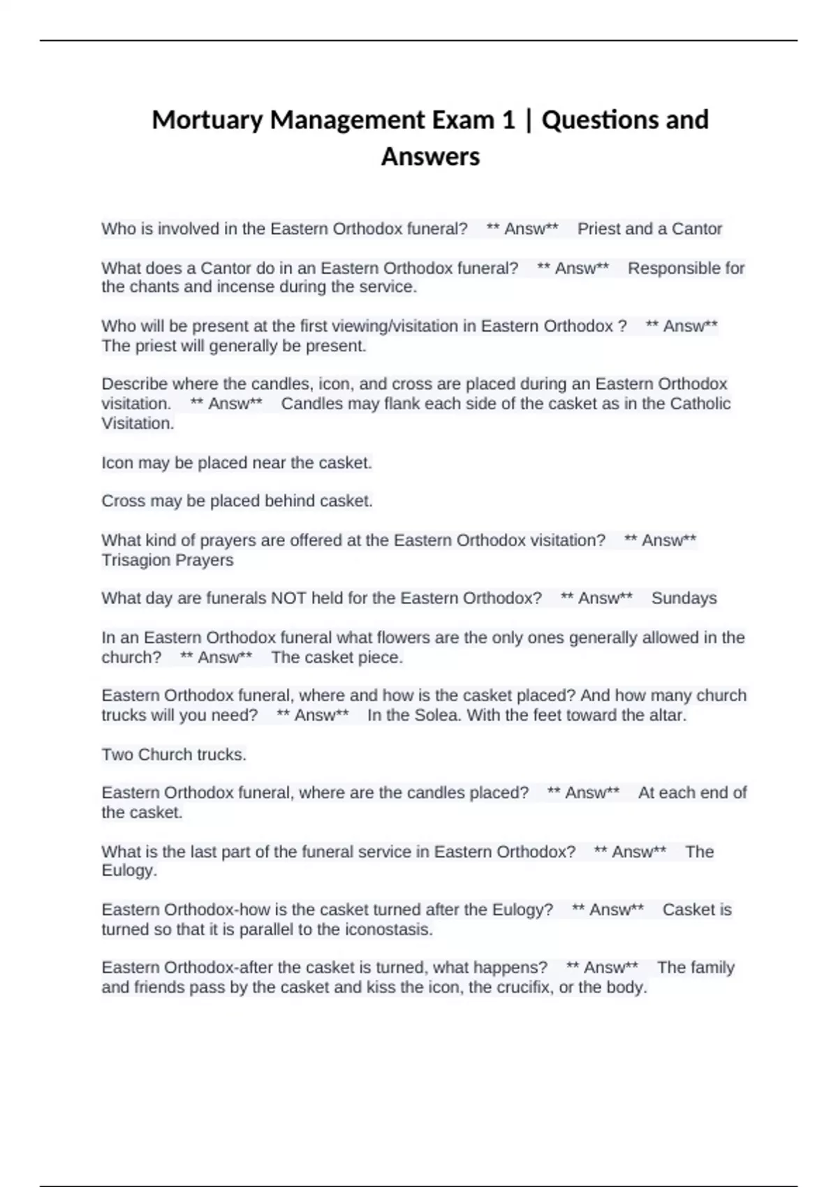 Mortuary Management Exam 1 | Questions and Answers - Funeral assistance ...