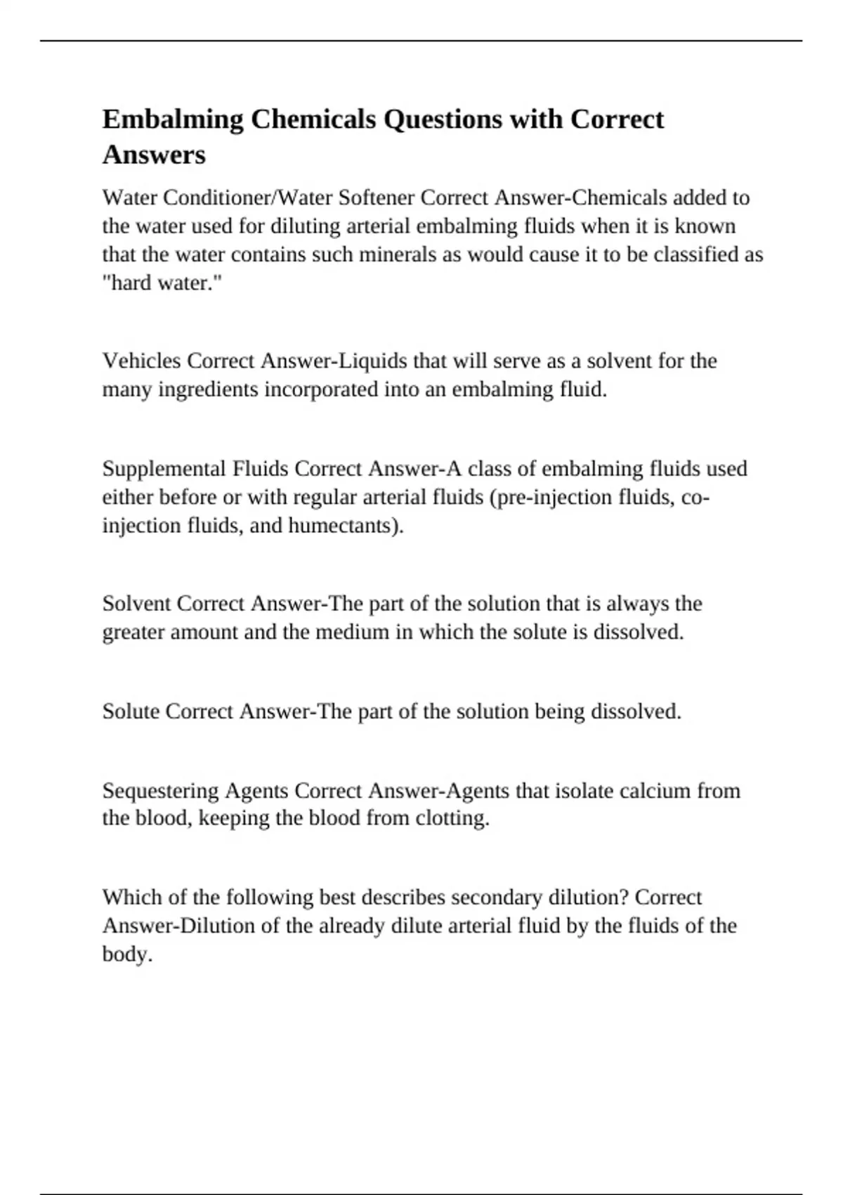 Embalming Chemicals Questions with Correct Answer1 - Embalming - Stuvia US