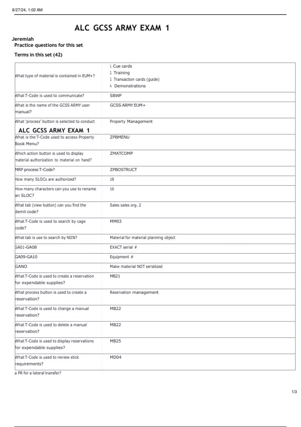 Alc Gcss Army Exam 1 Question And Answer Past Exam Questions Latest 2023 Pdfalc Gcss Army Exam 1