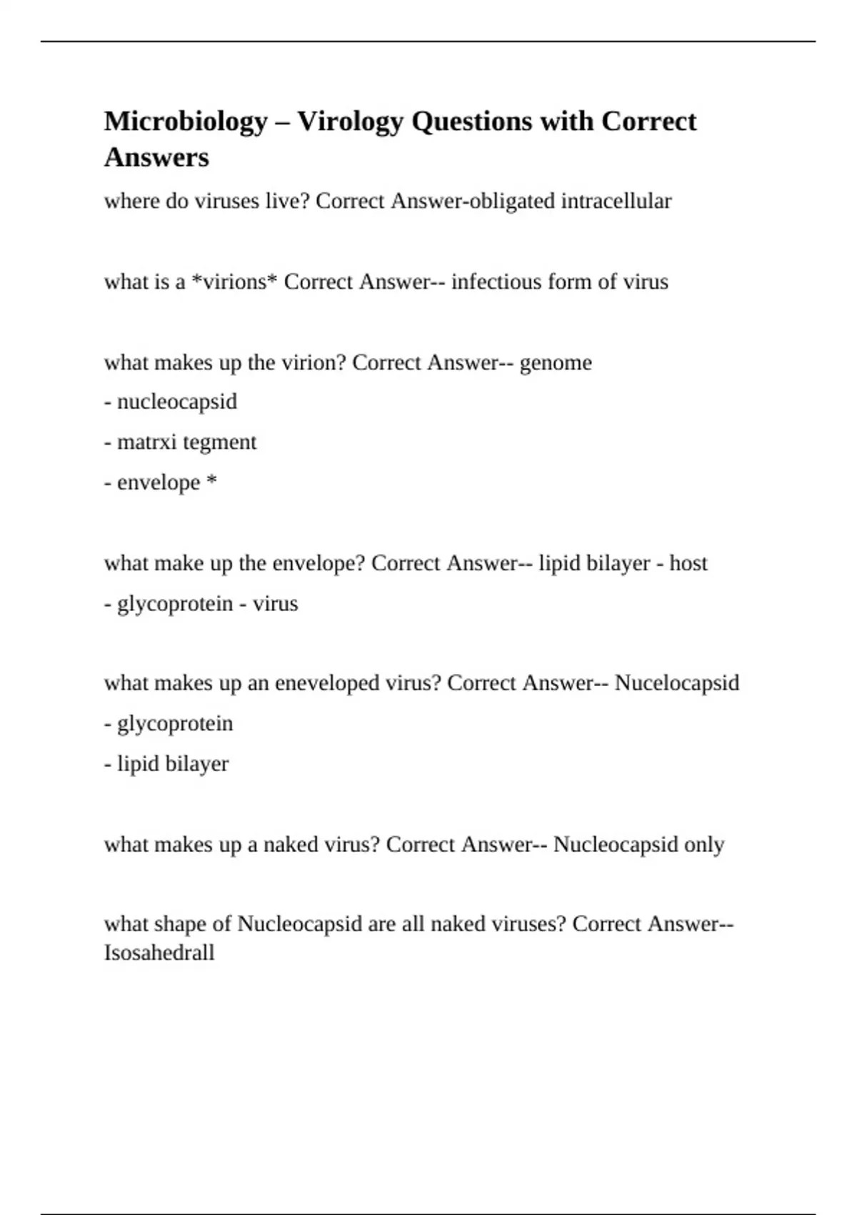 Microbiology – Virology Questions with Correct Answers - Cdeo - Stuvia US