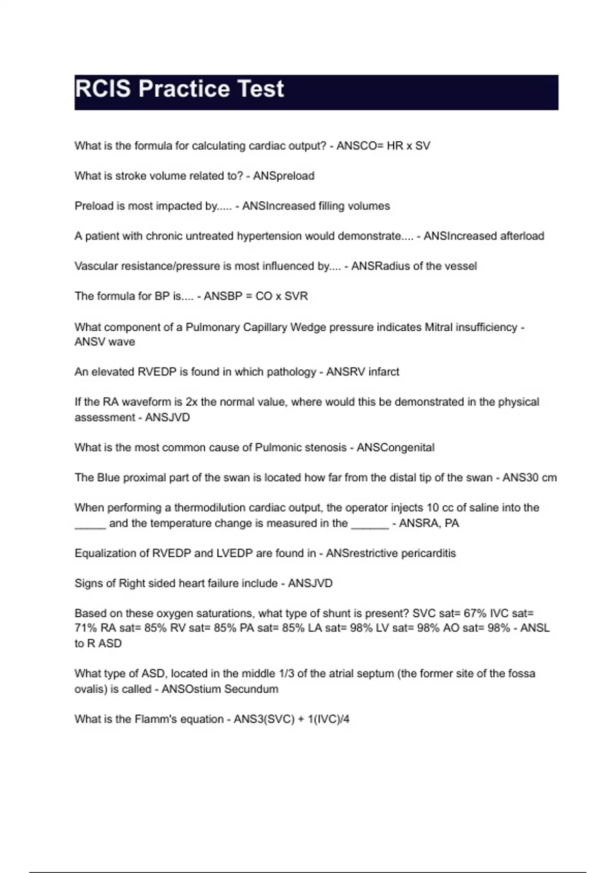 RCIS Practice Questions / Exam Questions with Correct Updated Answers – 2024/ 2025 Rated A+ (ALL ...