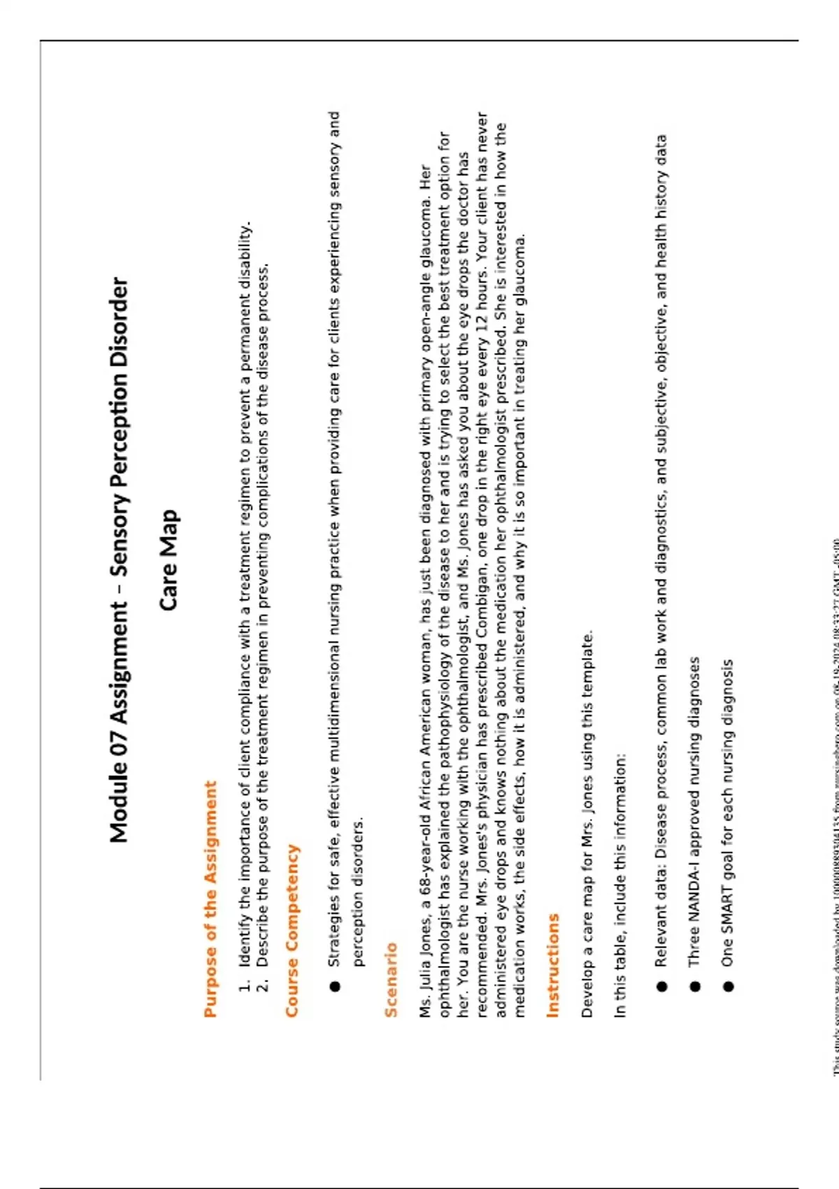 NUR2356 Module 07 Assignment v23 – Sensory Perception Disorder Care Map ...