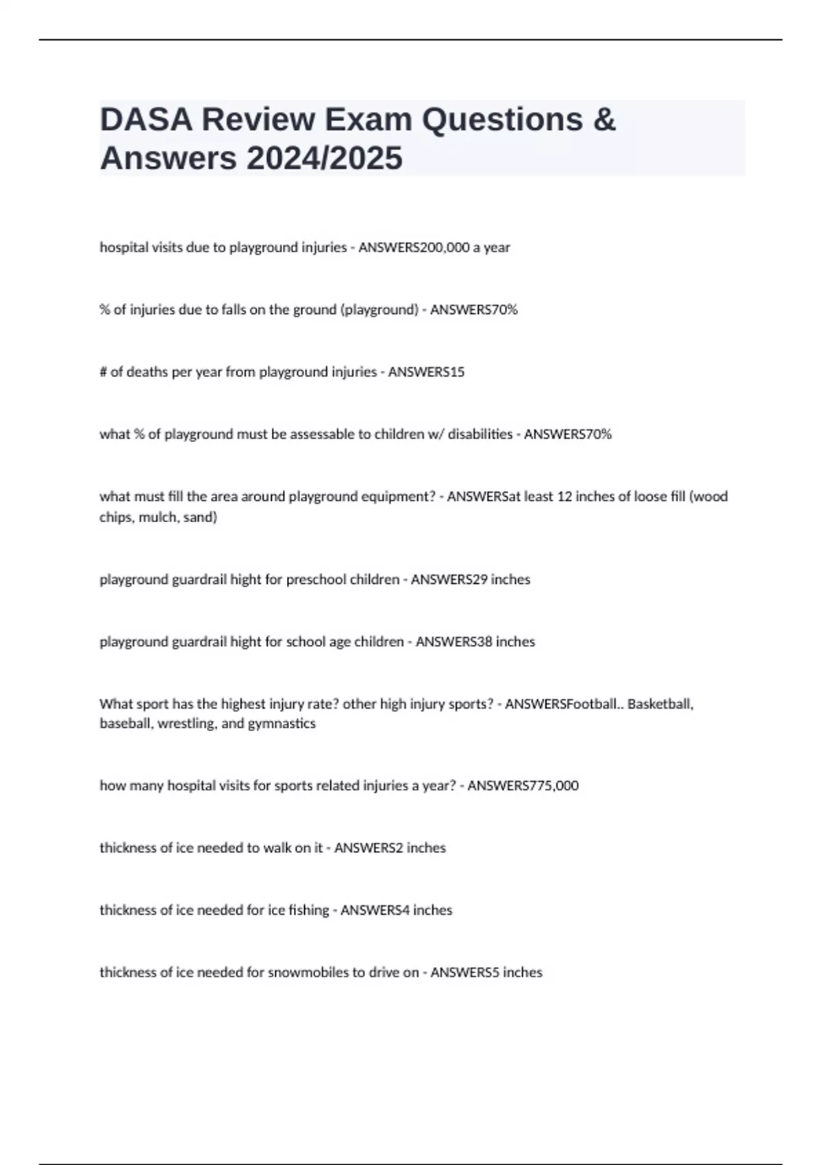 DASA Review Exam Questions & Answers 2024/2025 - DASA - Stuvia US