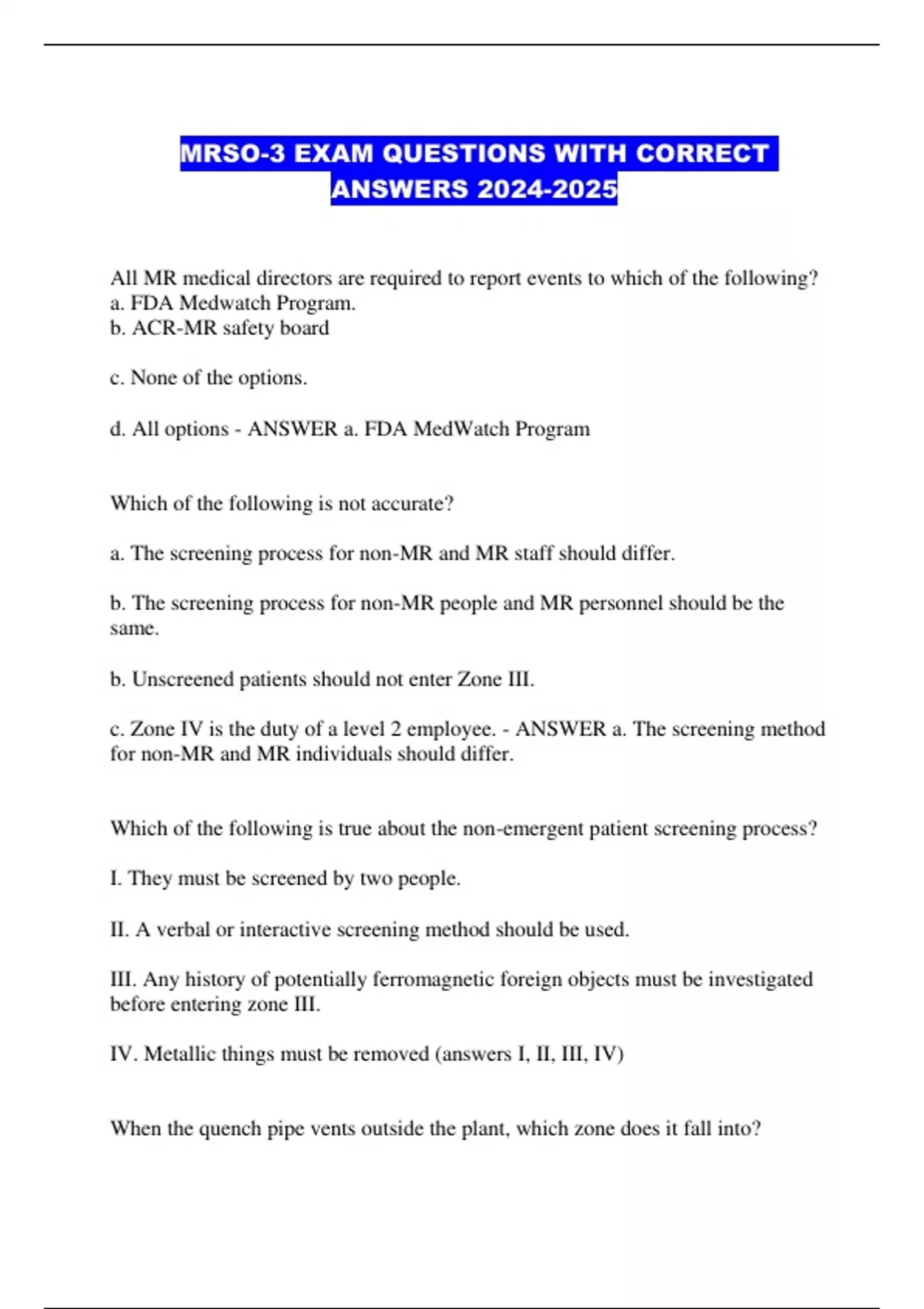 MRSO-3 EXAM QUESTIONS WITH CORRECT ANSWERS - MRSO-3 - Stuvia US