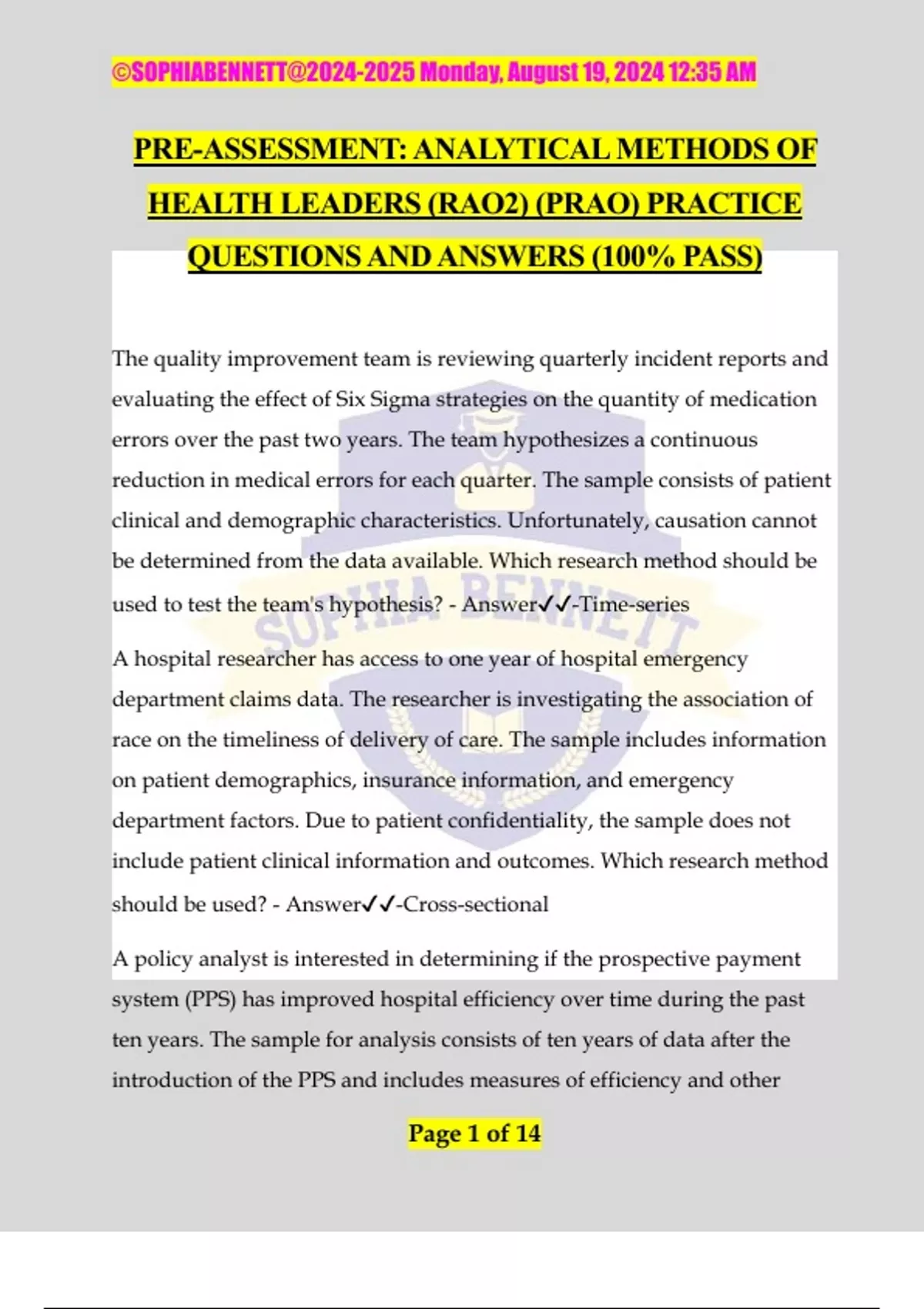 PRE-ASSESSMENT: ANALYTICAL METHODS OF HEALTH LEADERS (RAO2) (PRAO ...