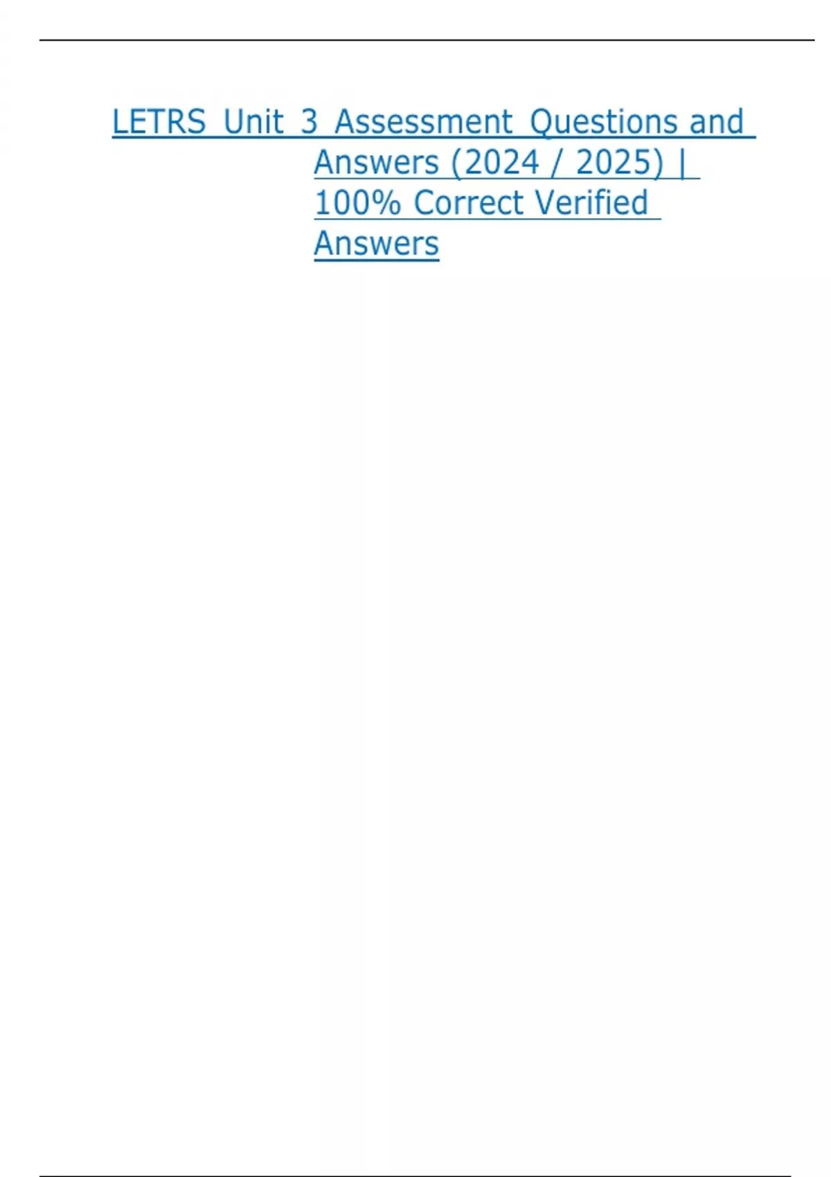 LETRS Unit 3 Assessment Questions and Answers (2024 / 2025) | 100% ...