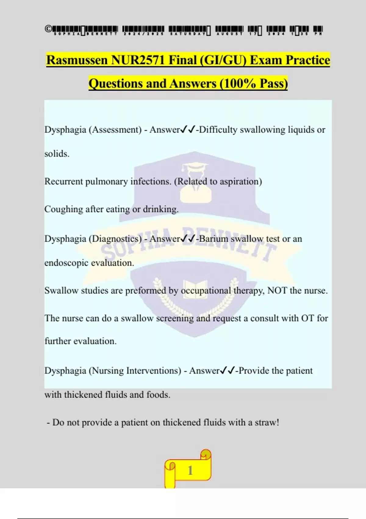 Rasmussen NUR2571 Final (GI/GU) Exam Practice Questions and Answers ...