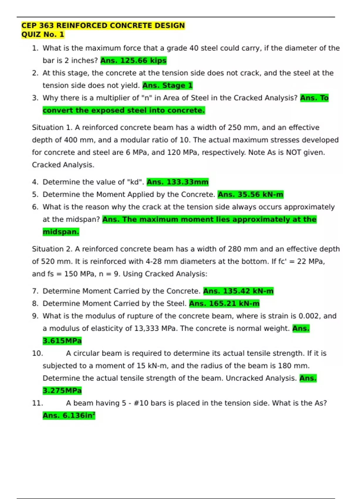 Working Stress Design | Reinforced Concrete Design Q&A Practice Quiz ...