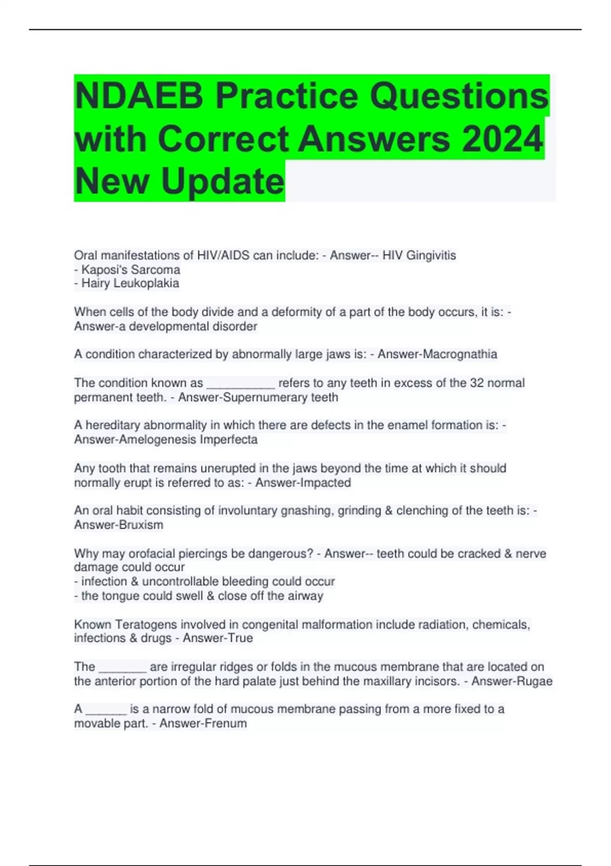 Ndaeb Practice Questions With Correct Answers 2024 New Update Ndaeb Stuvia Us