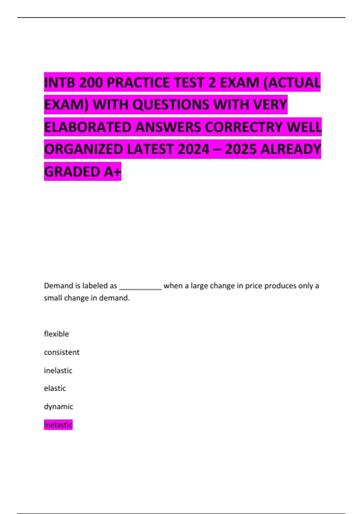 INTB 200 PRACTICE TEST 2 EXAM (ACTUAL EXAM) WITH QUESTIONS WITH VERY ...