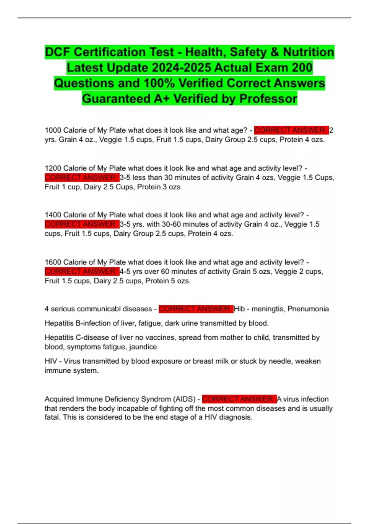 DCF Certification Test - Health, Safety & Nutrition Latest Update ...