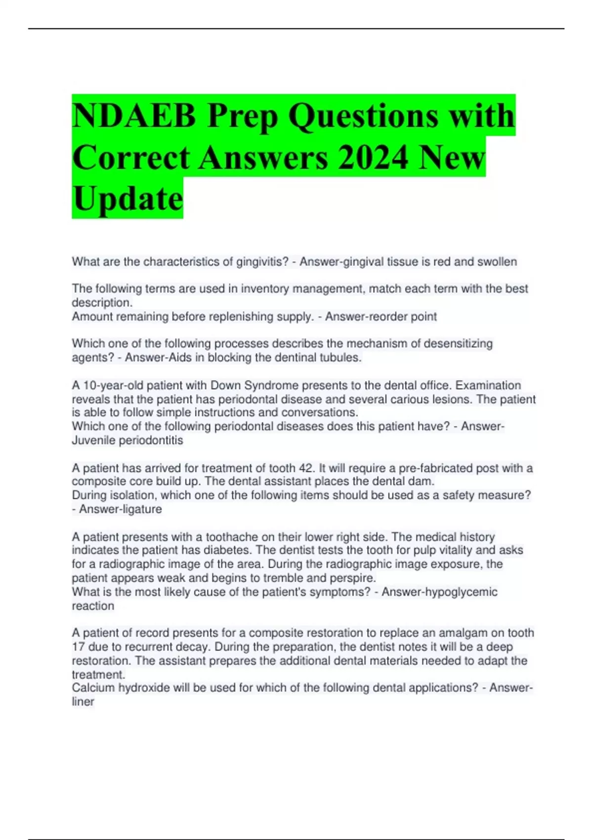 NDAEB Prep Questions with Correct Answers 2024 New Update - NDAEB ...