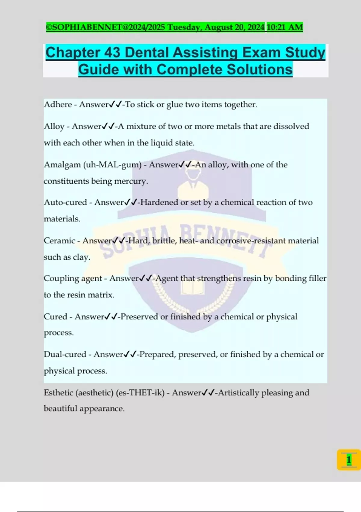 Chapter 43 Dental Assisting Exam Study Guide with Complete Solutions ...