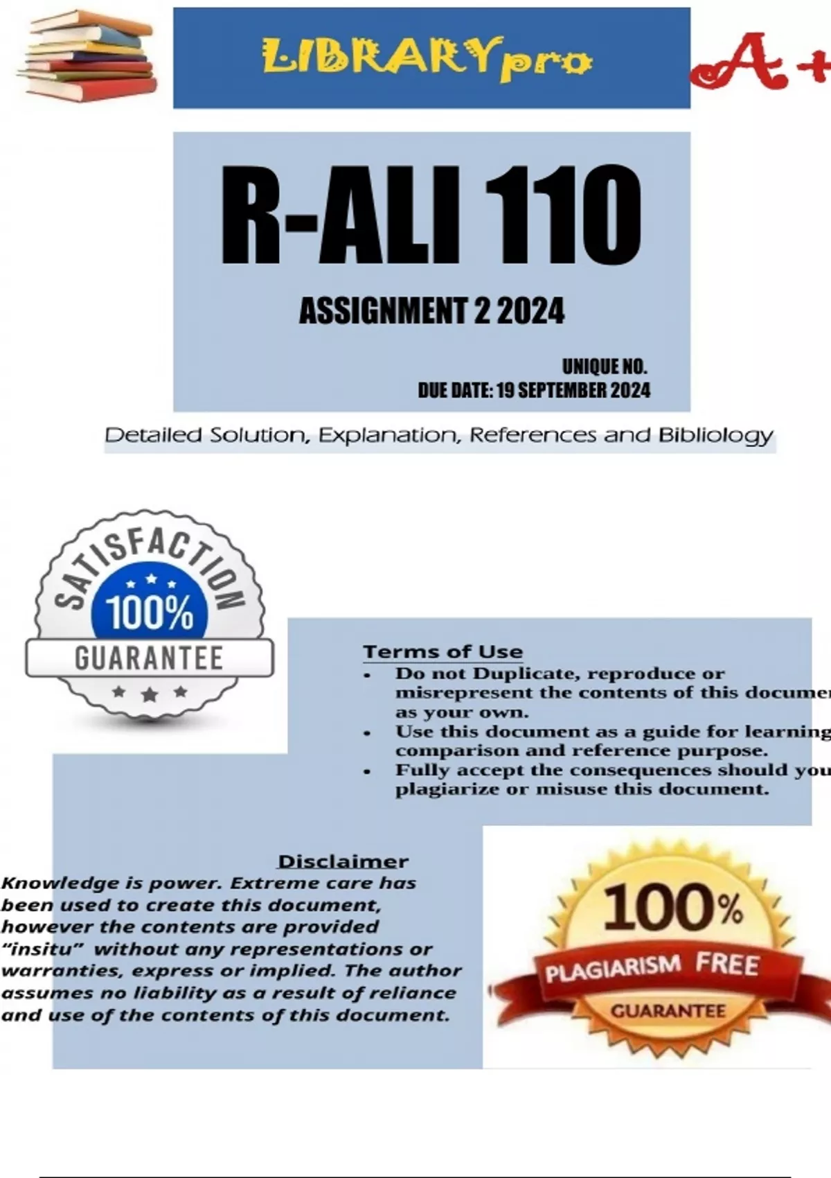 R-ALI 110 Assignment 2 (COMPLETE QUESTIONS & ANSWERS) 2024 - DUE 19 ...