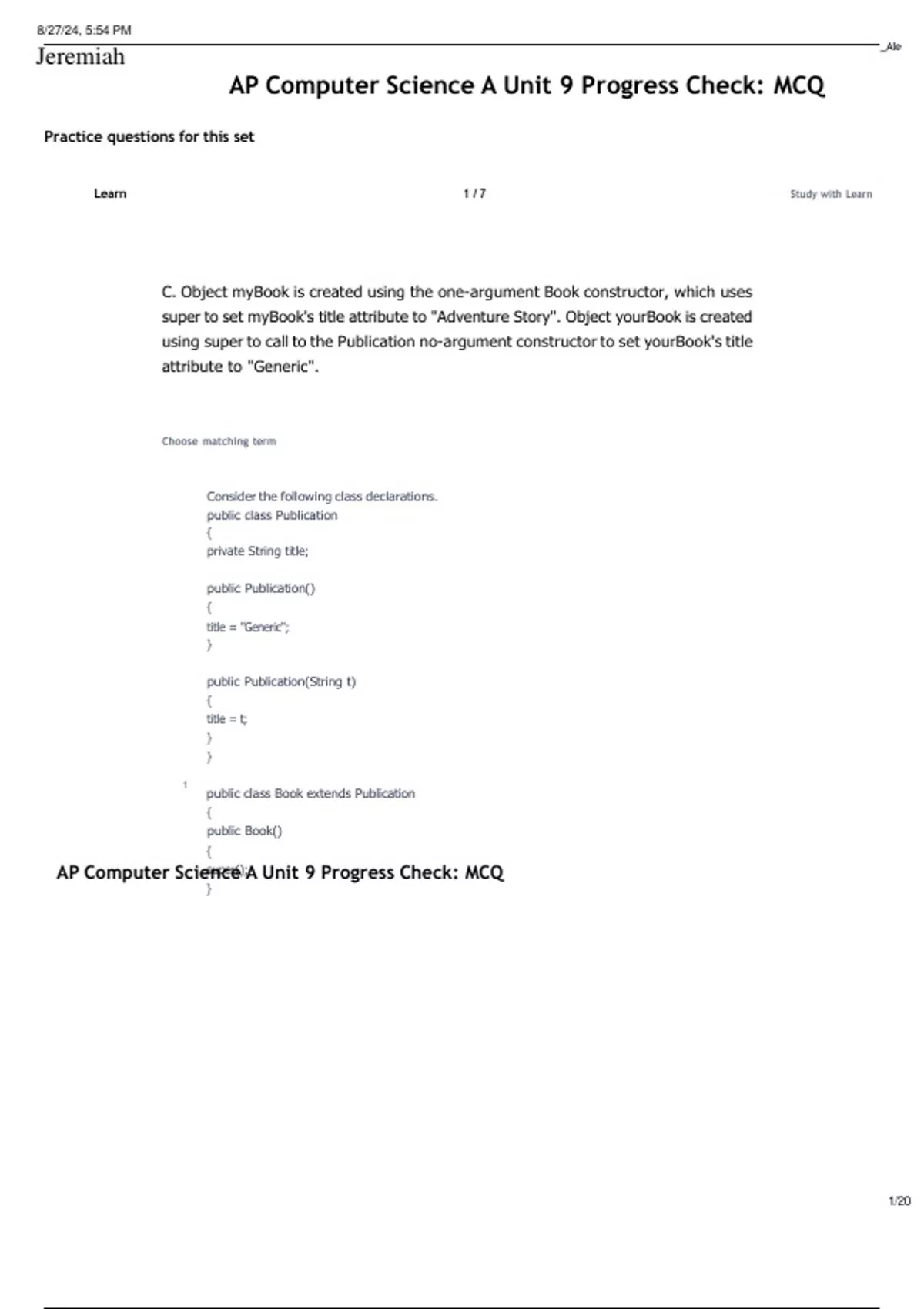 AP Computer Science A Unit 9 Progress Check_ MCQ _ QUESTIONS WITH CORRECT ANSWERS..pdf - CGFM ...