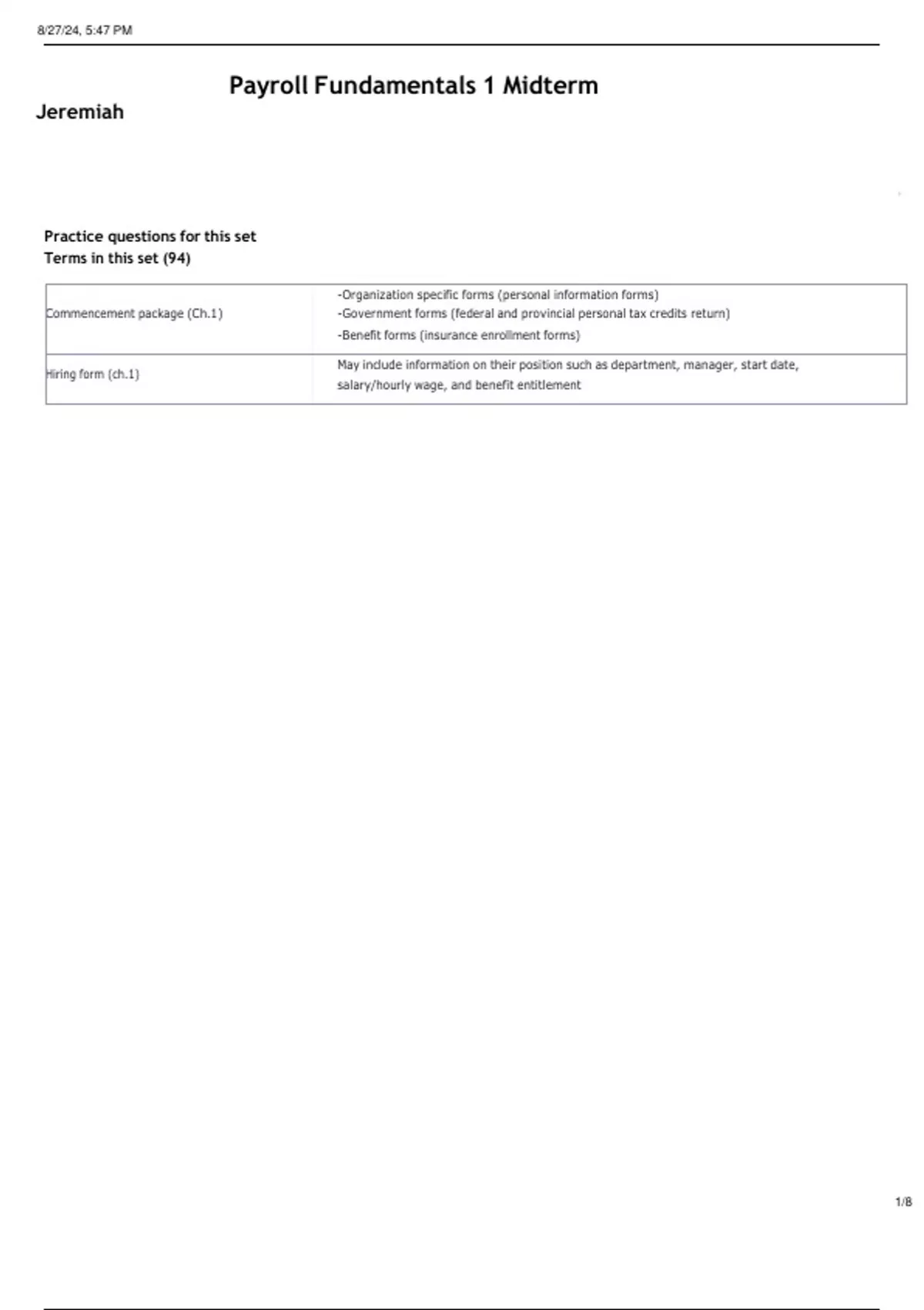 Payroll Fundamentals 1 Midterm Flashcards _ QUESTIONS WITH CORRECT ...