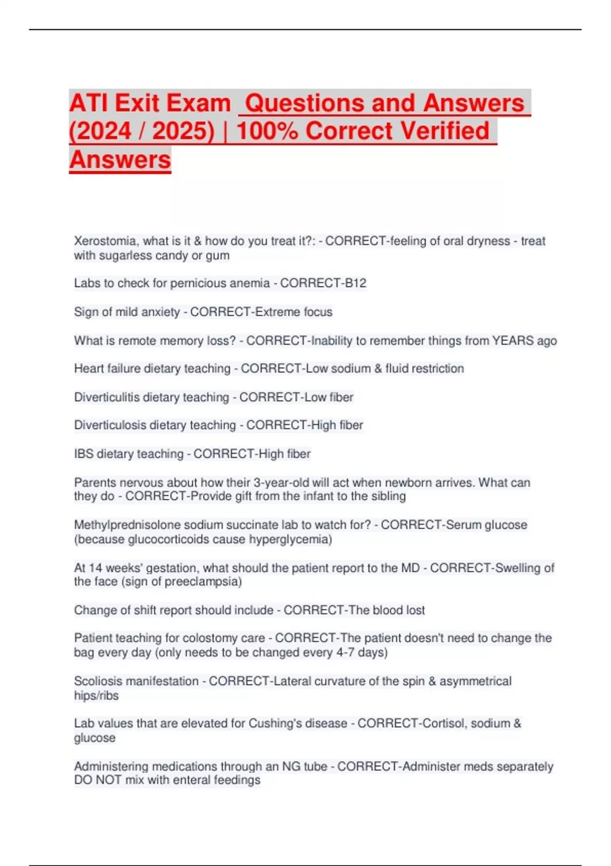 ATI Exit Exam Questions and Answers (2024 / 2025) | 100% Correct ...