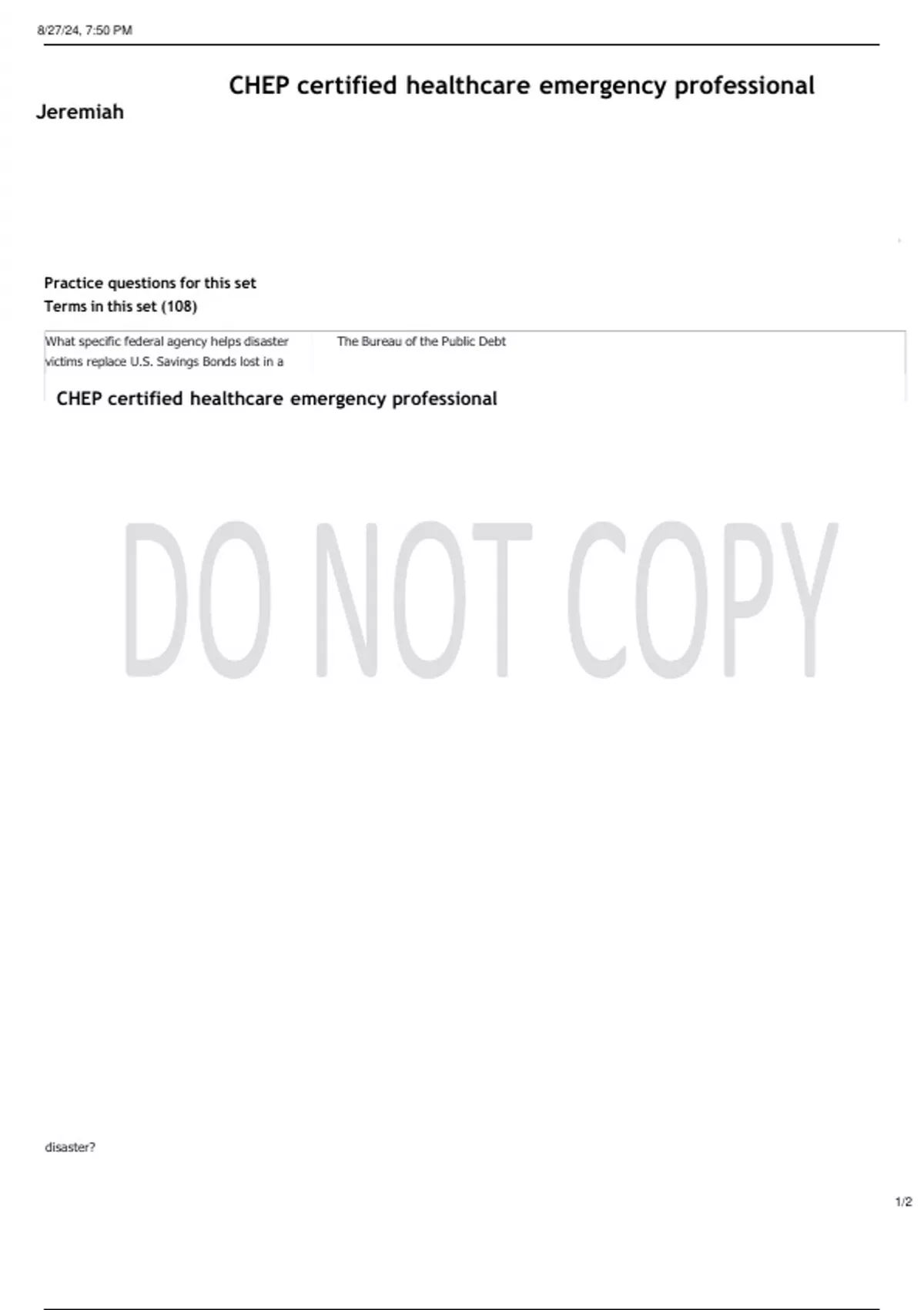 CHEP certified healthcare emergency professional QUESTIONS WITH 100 ...