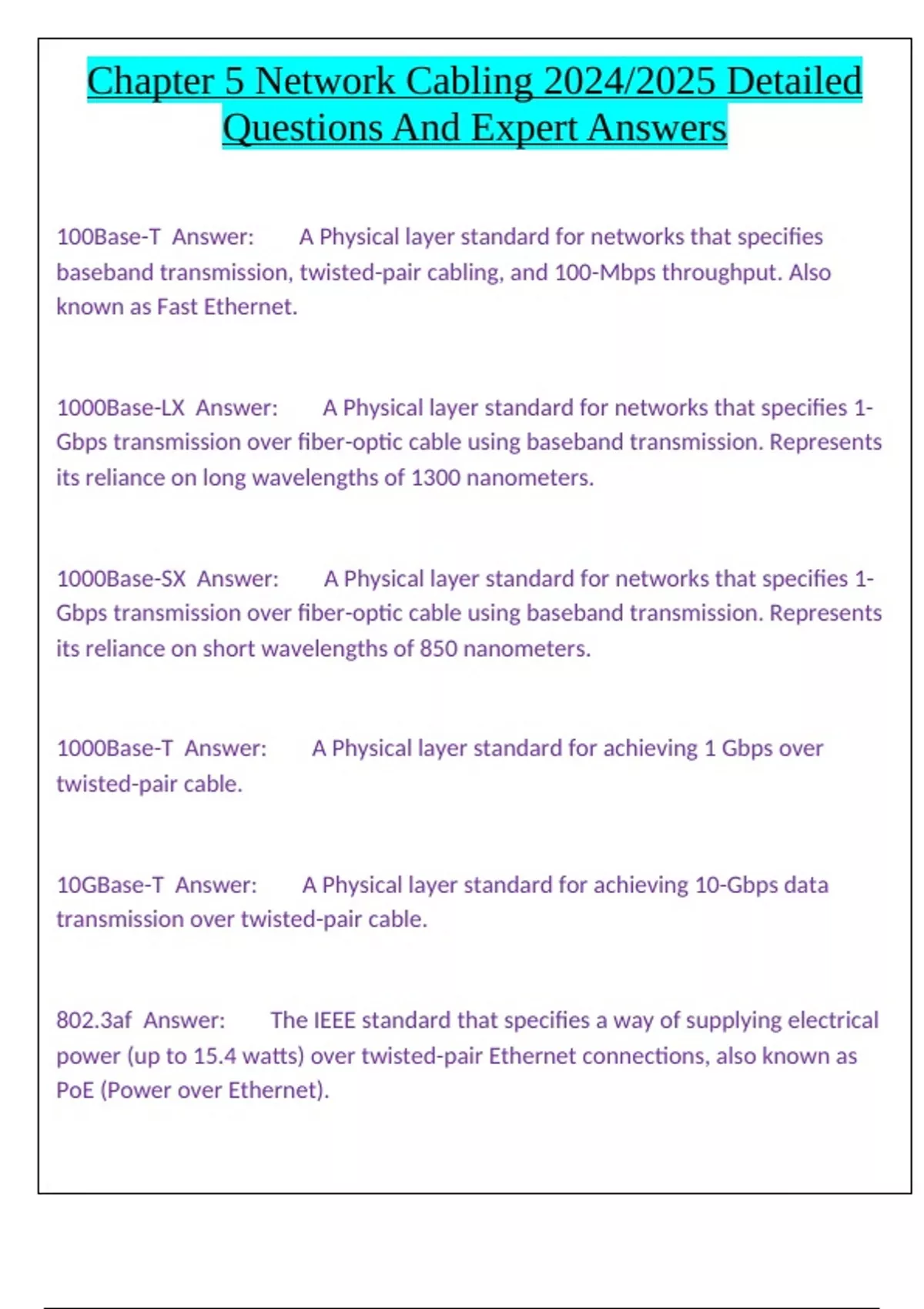 Chapter 5 Network Cabling Detailed Questions And Expert Answers ...