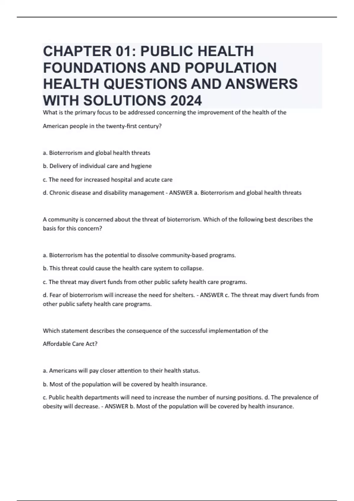 CHAPTER 01: PUBLIC HEALTH FOUNDATIONS AND POPULATION HEALTH QUESTIONS ...