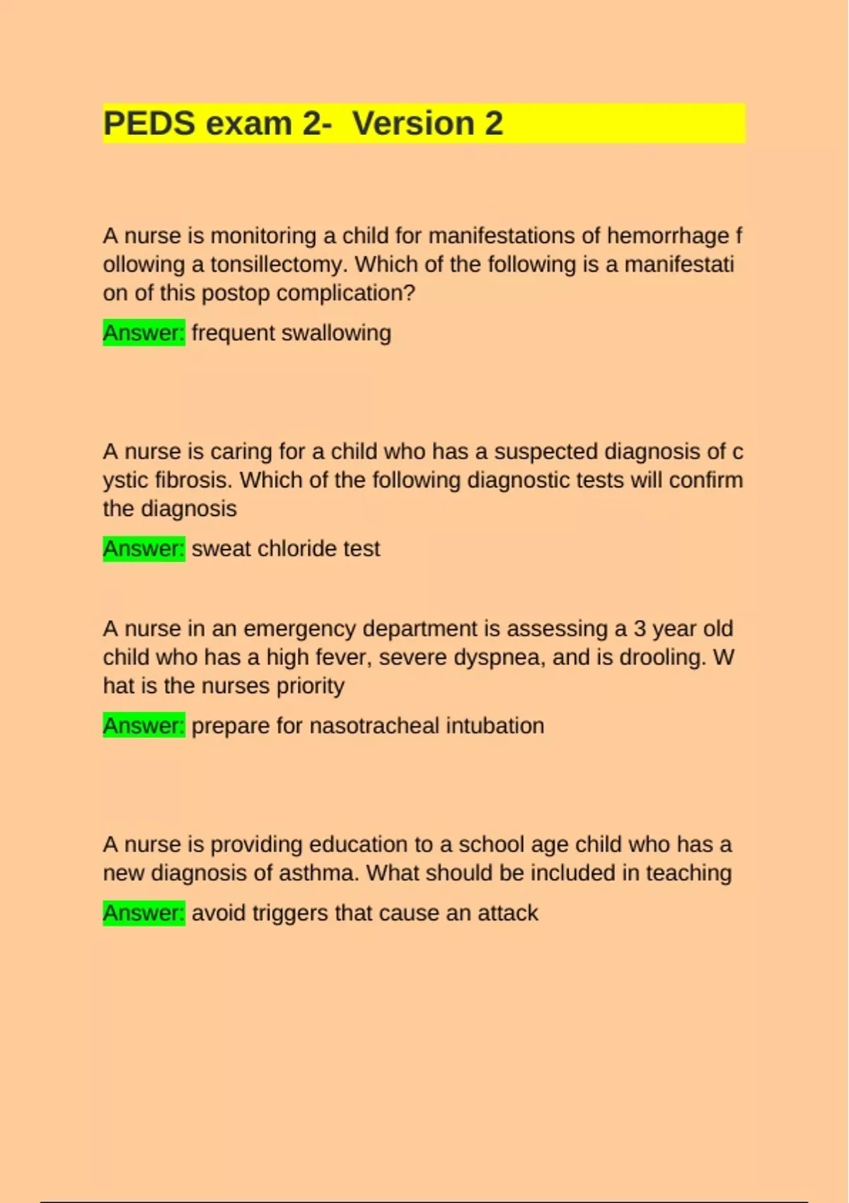 PEDS exam 2- Version 2 | With Complete Solutions - PED\'s - Stuvia US