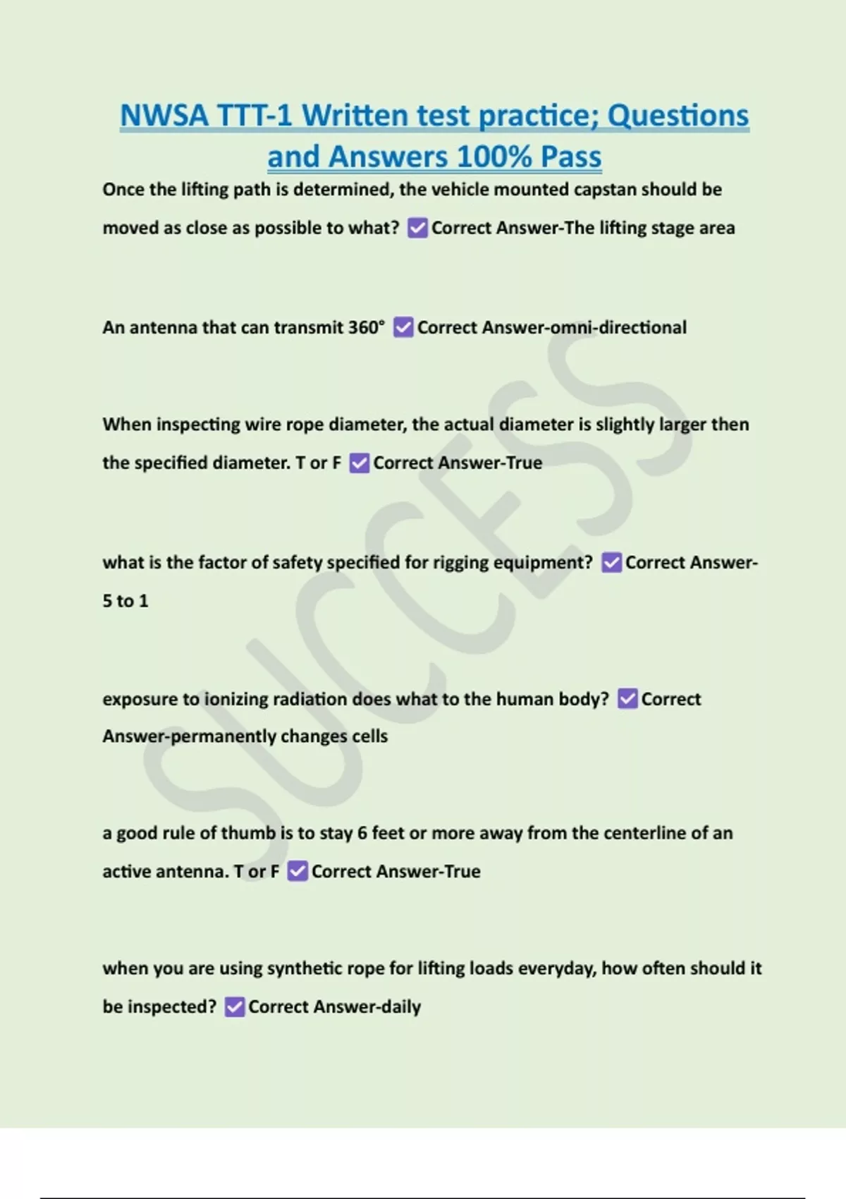 NWSA TTT-1 Written test practice; Questions and Answers 100% Pass ...