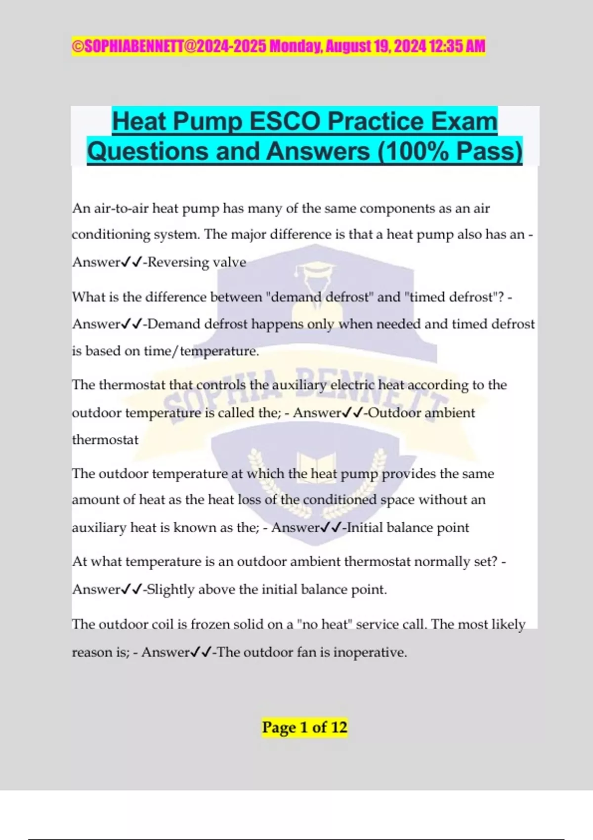 Heat Pump ESCO Practice Exam Questions and Answers (100% Pass) - ESCO ...