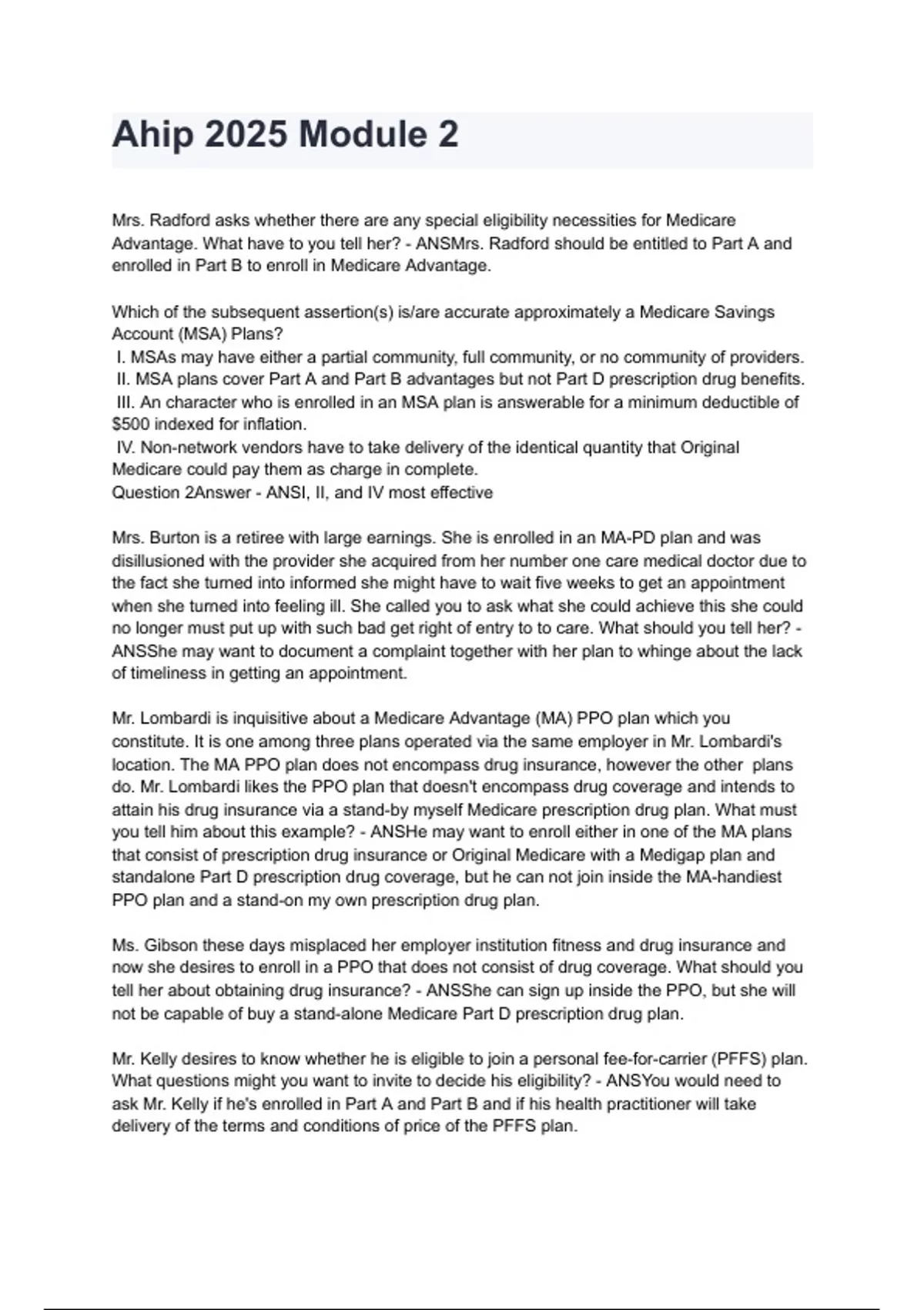 Ahip 2025 Module 2 Questions and Answers with Solutions 2024/2025 - AHIP 2025 - Stuvia US