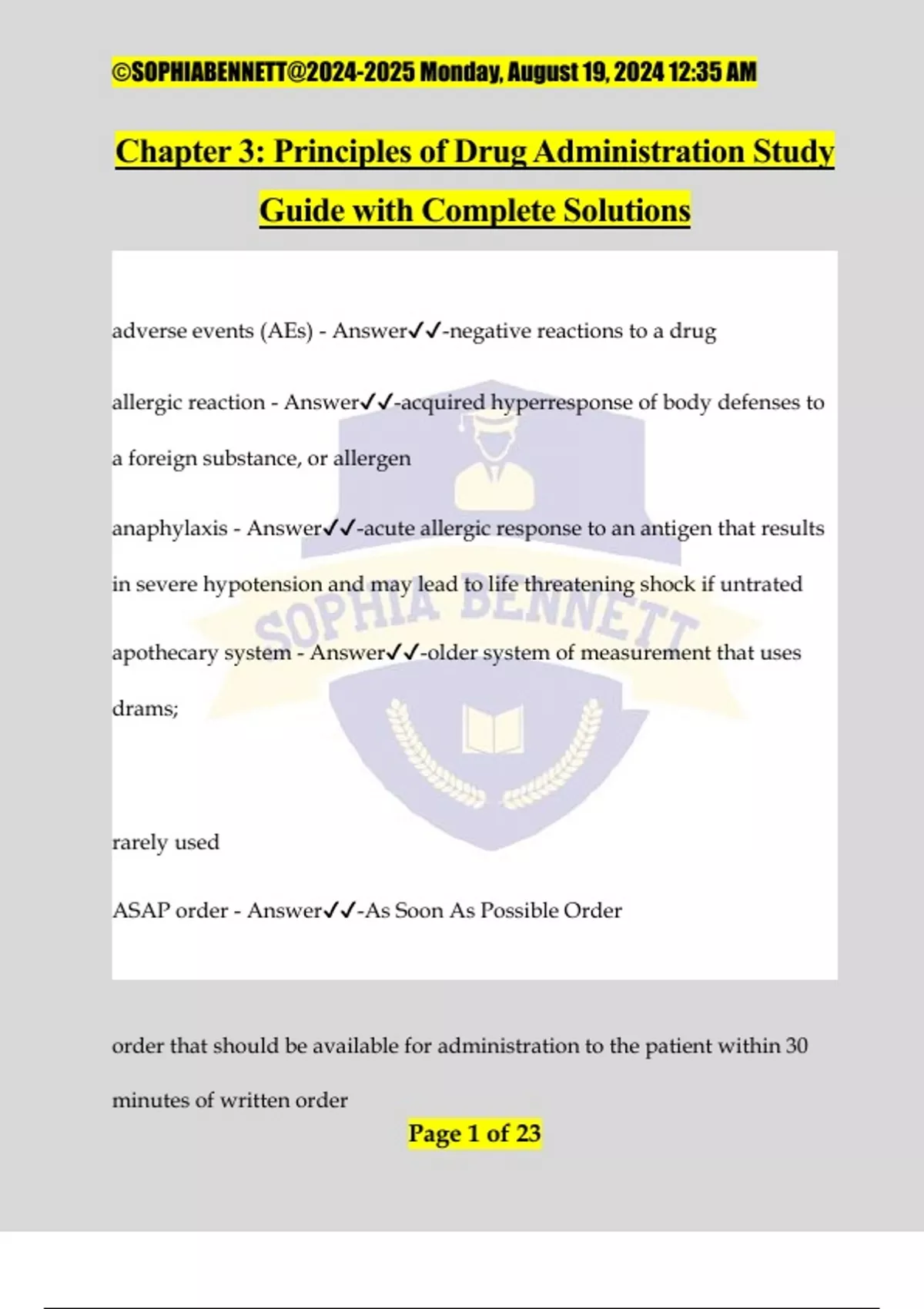 Chapter 3: Principles of Drug Administration Study Guide with Complete ...