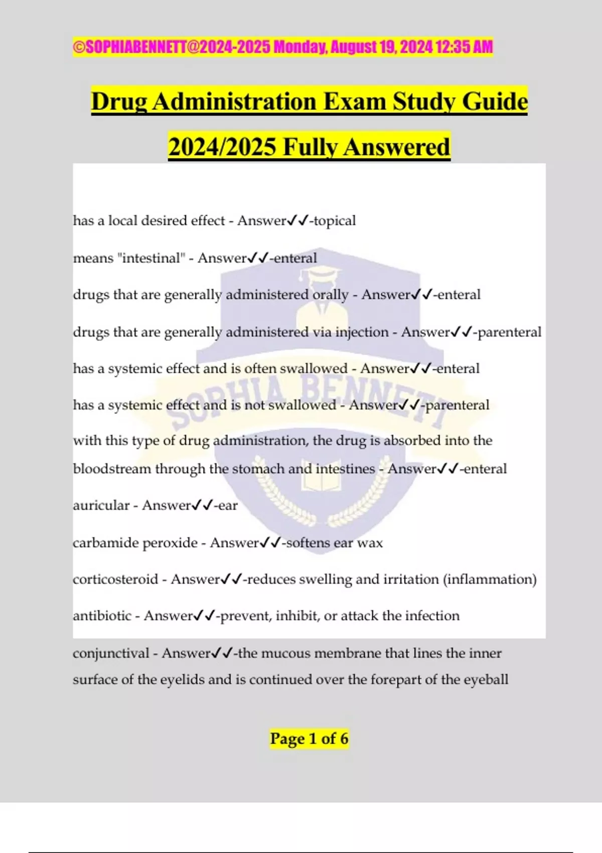 Drug Administration Exam Study Guide 2024/2025 Fully Answered ...