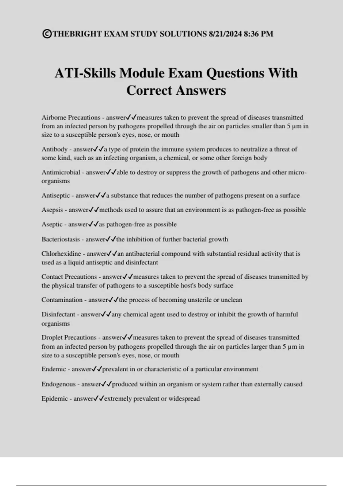 ATI-Skills Module Exam Questions With Correct Answers - ATI Skills ...