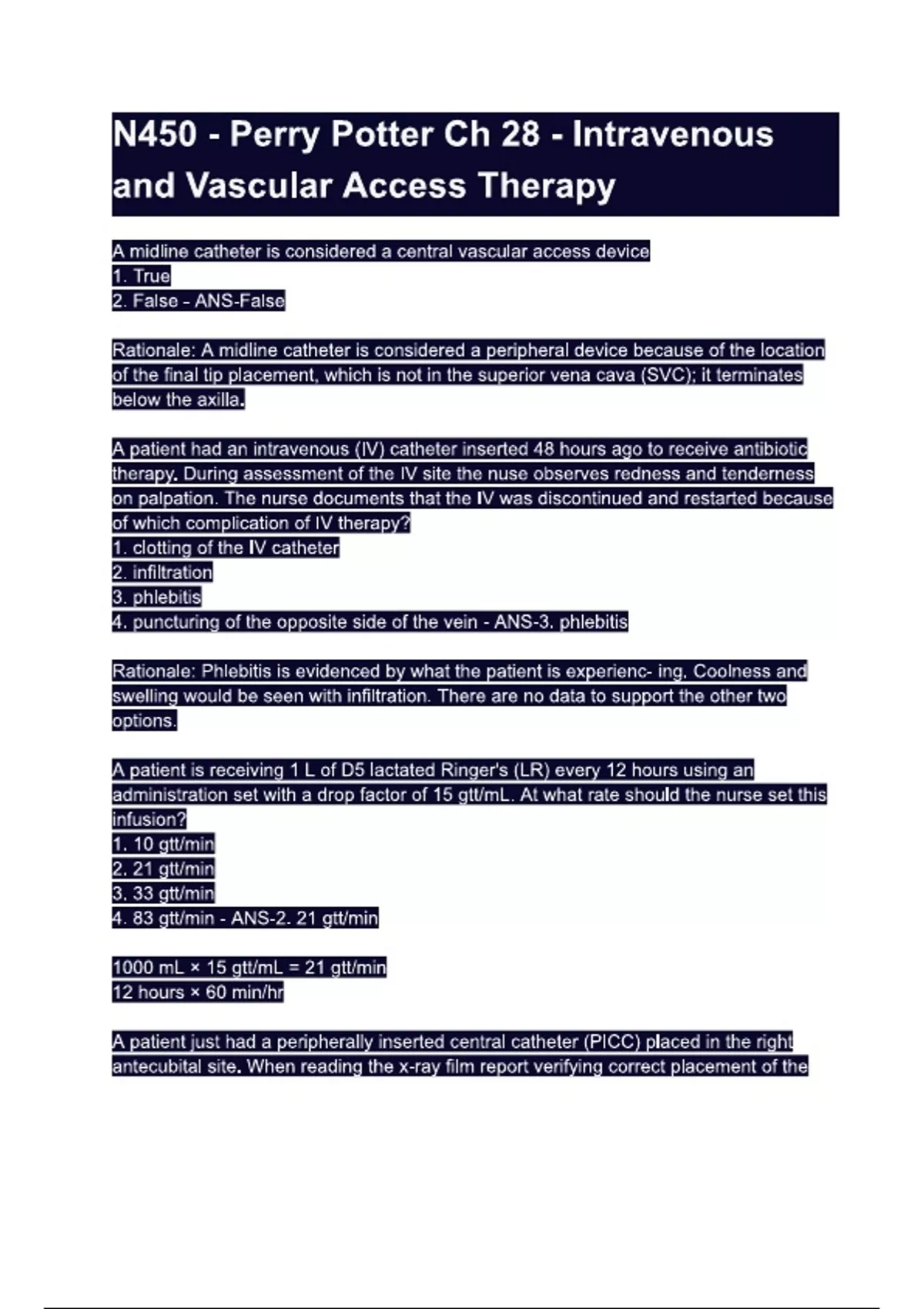N450 - Perry Potter Ch 28 - Intravenous and Vascular Access Therapy ...