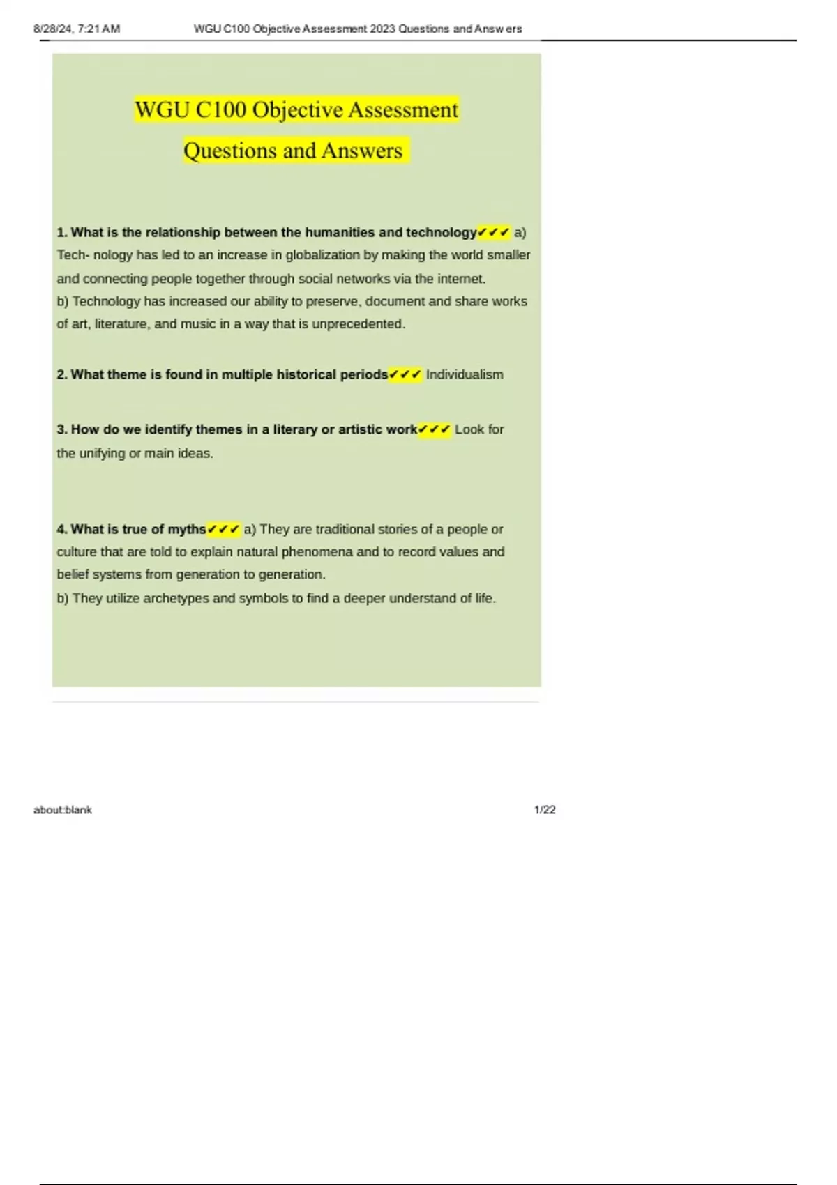 WGU C100 Objective Assessment 2023 Questions and Answers - WGU C100 ...