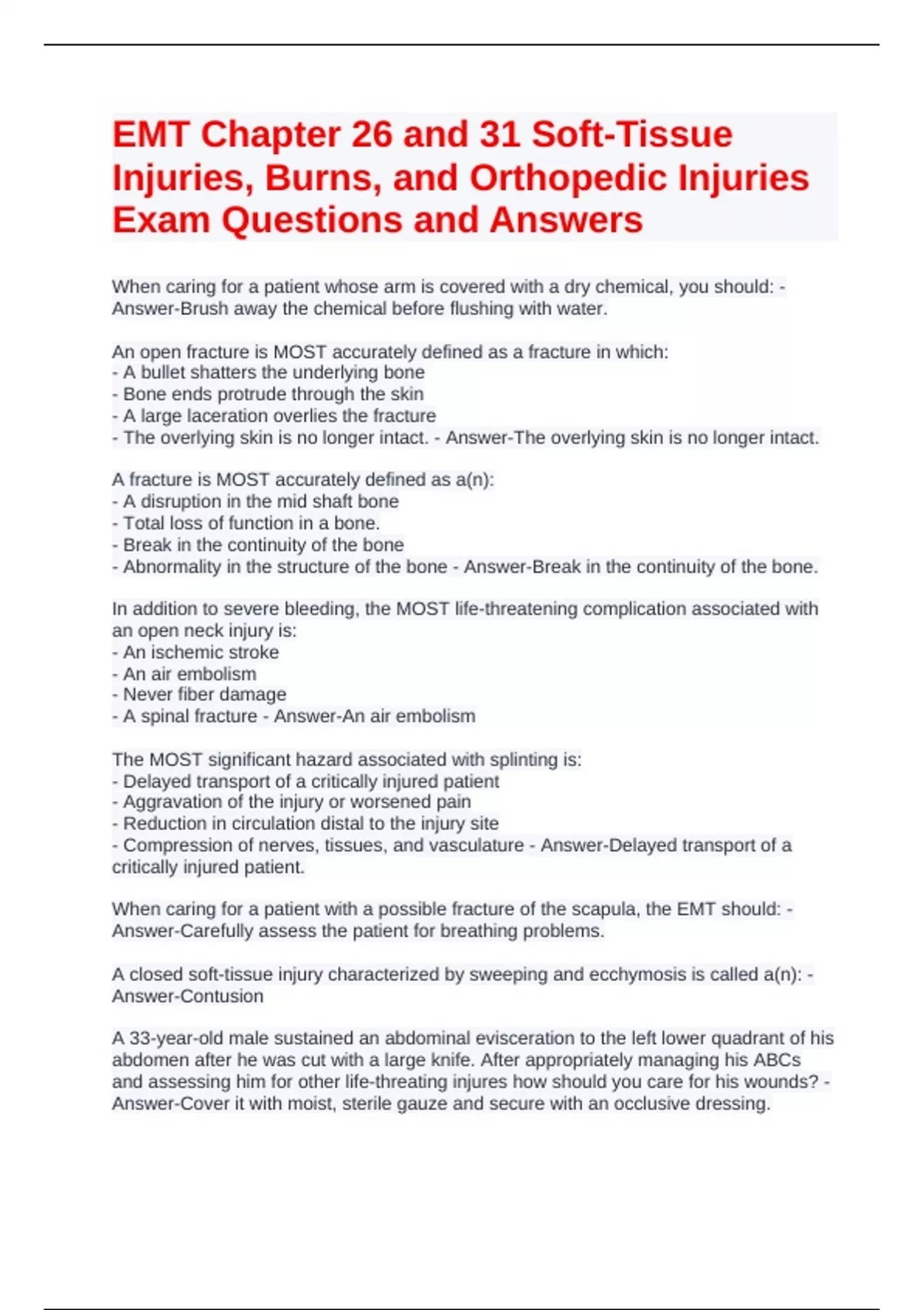 EMT Chapter 26 and 31 Soft-Tissue Injuries, Burns, and Orthopedic ...