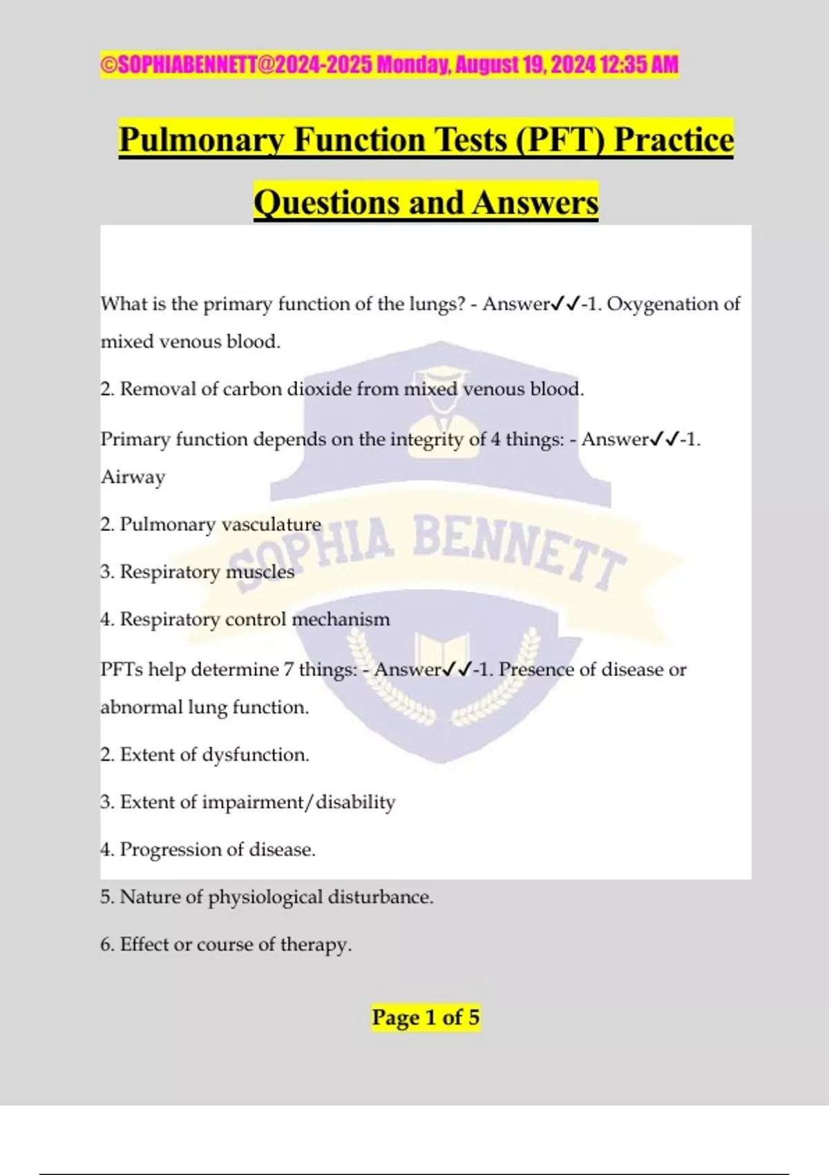 Pulmonary Function Tests (PFT) Practice Questions and Answers - PFT ...