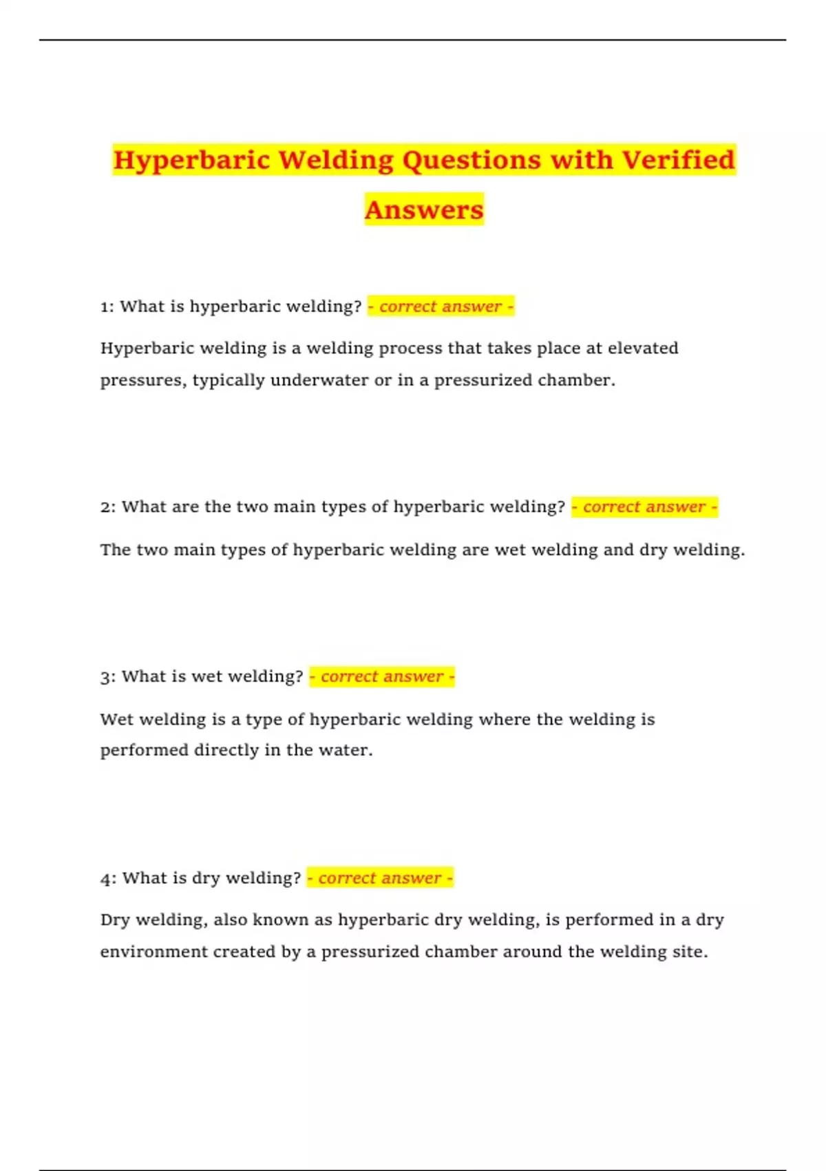 Hyperbaric Welding Questions with Verified Answers - Hyperbaric Welding ...