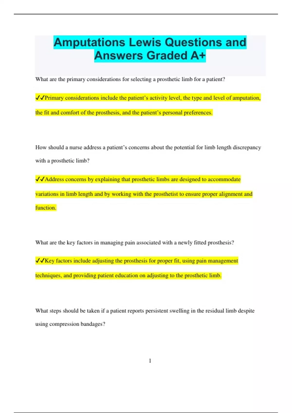 Amputation Bundled Exams Questions and Answers Latest Versions (2024/ ...