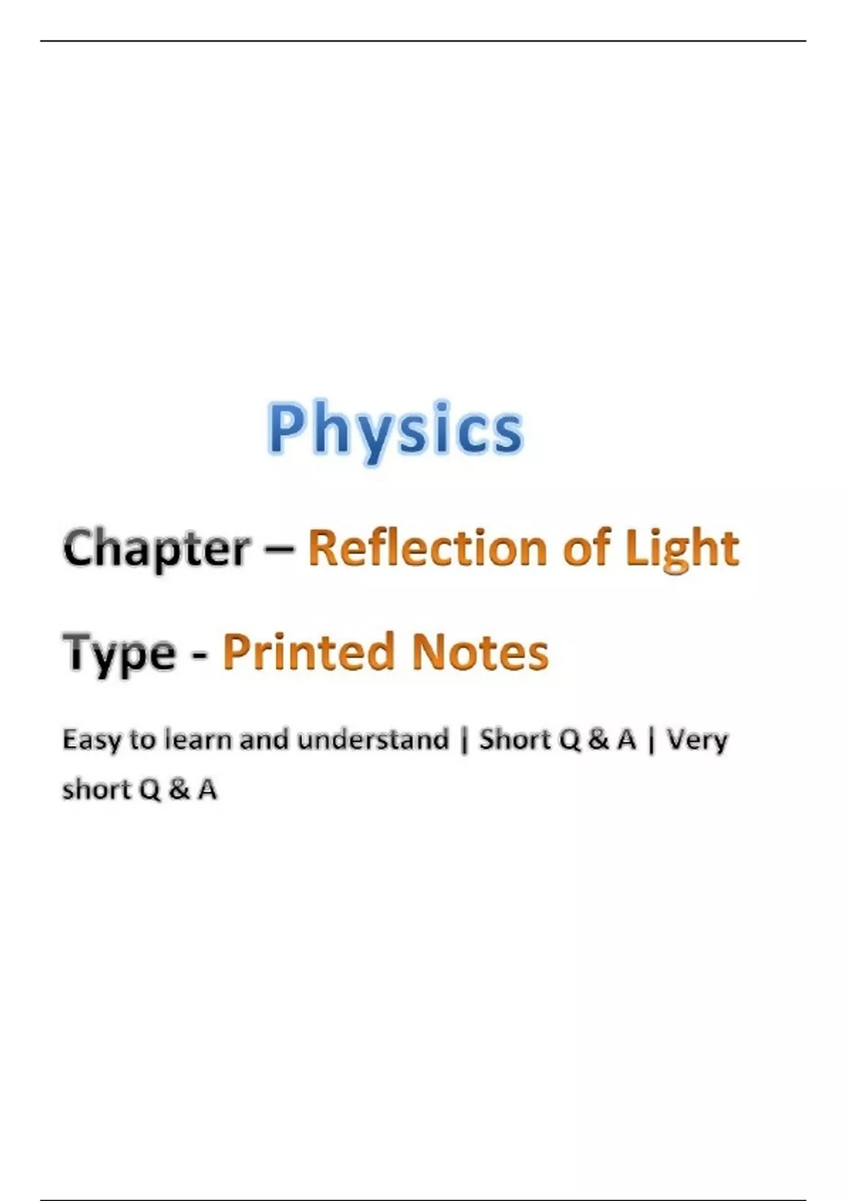 Class 12th Physics 2024: Physics Reflection of Light Chapter | Master ...
