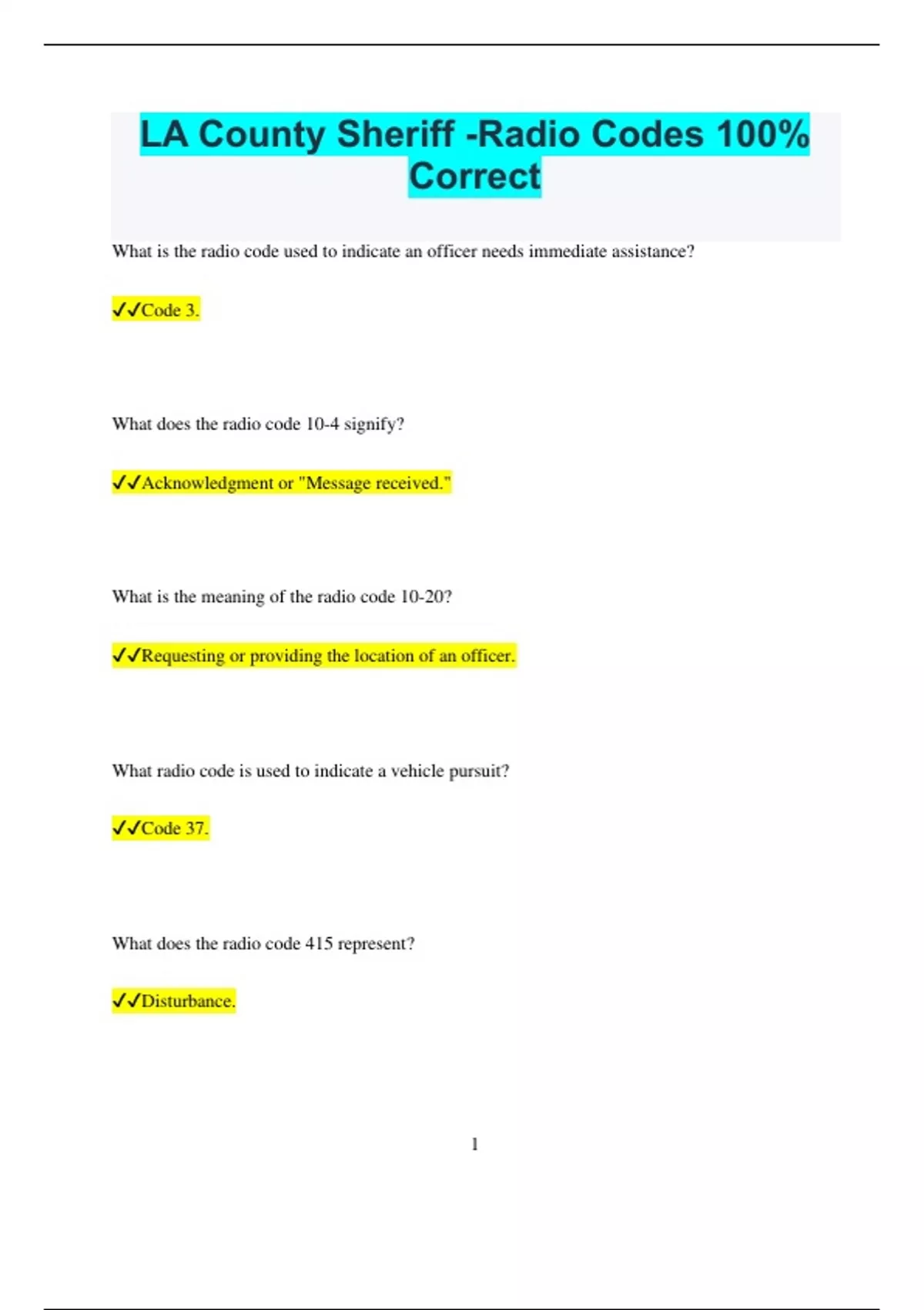 LA County Sheriff -Radio Codes 100% Correct - LA County Sheriff -Radio ...