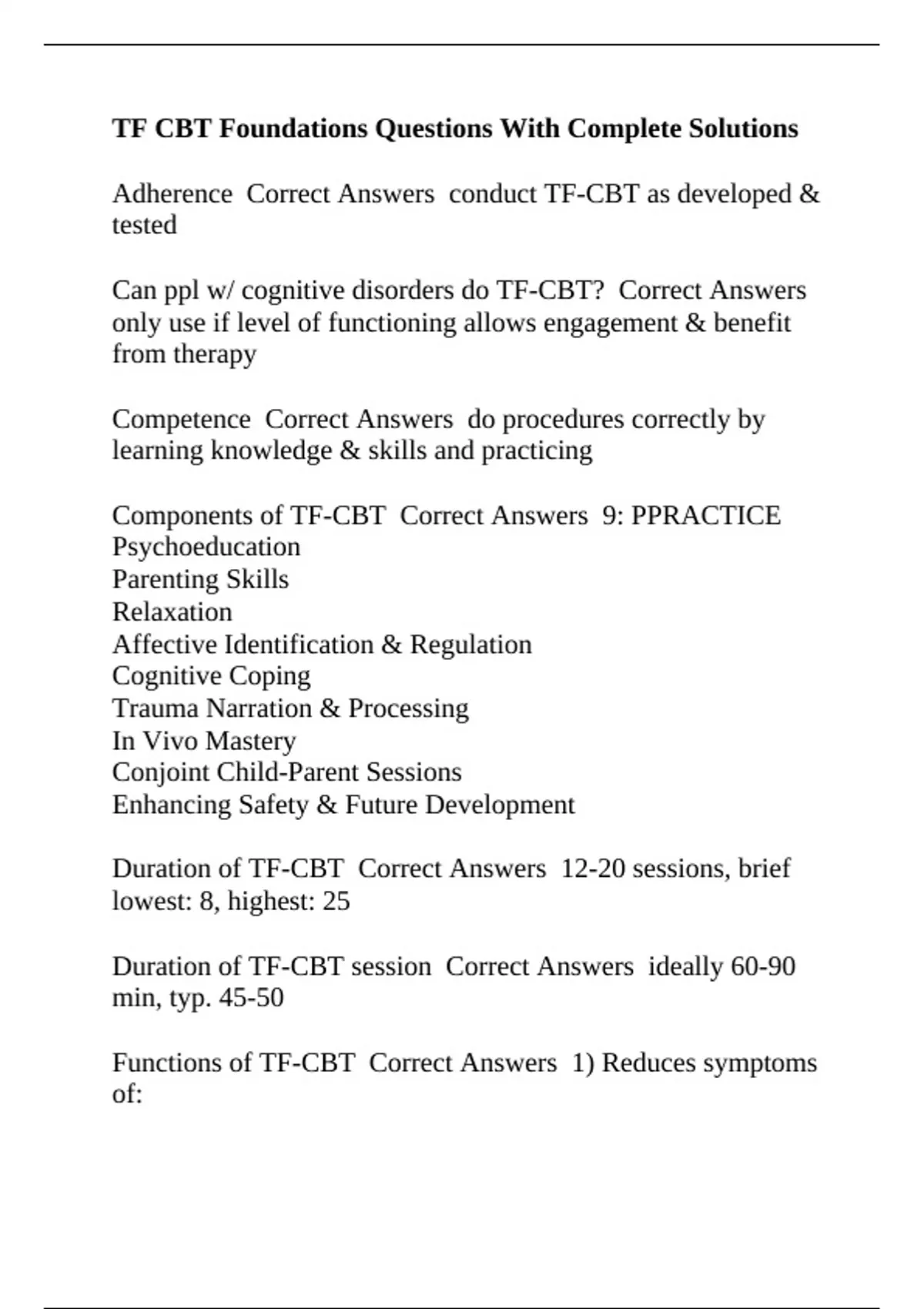TF CBT Foundations Questions With Complete Solutions - TF-CBT - Stuvia US