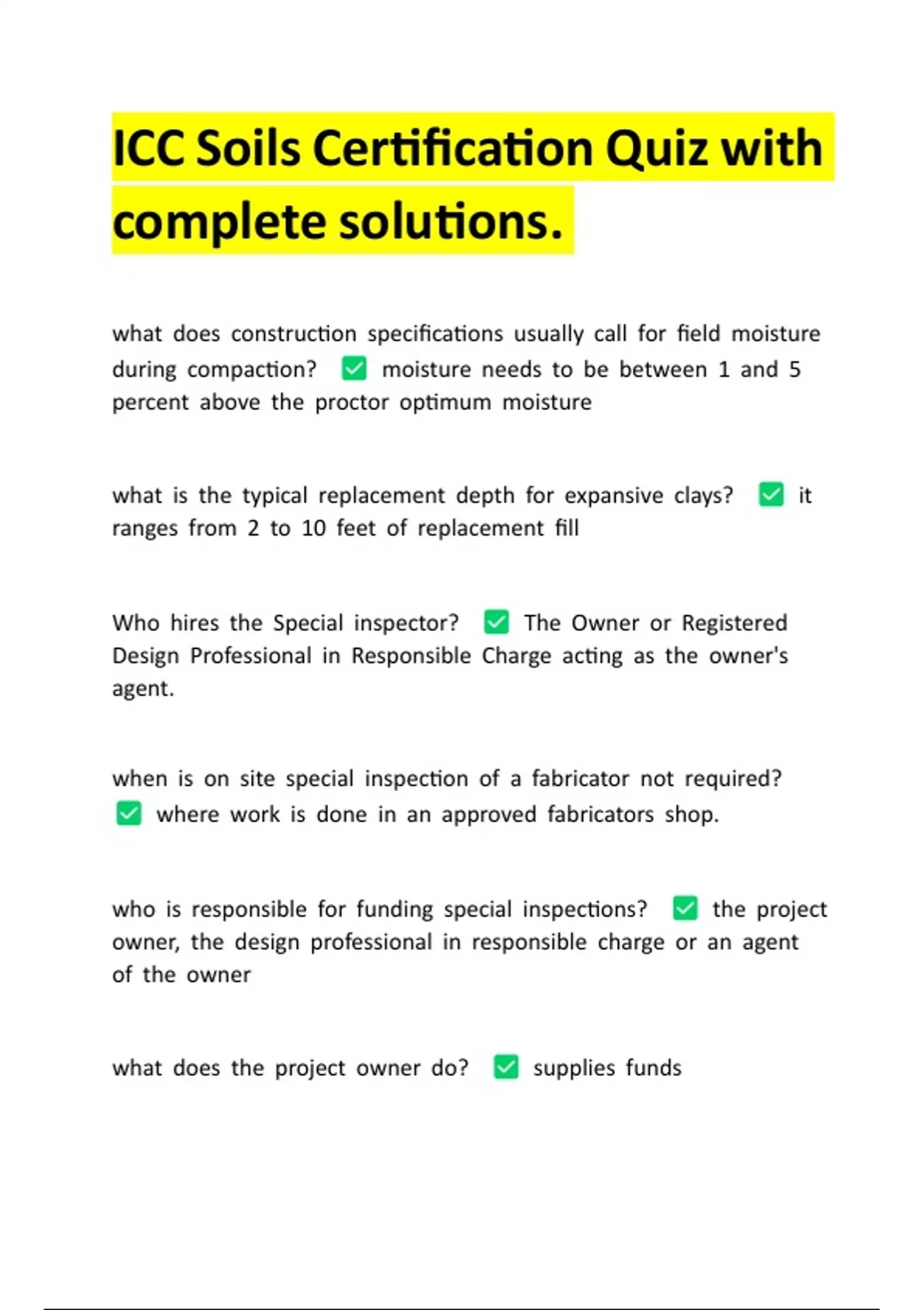 ICC Soils Certification Quiz with complete solutions |Latest 2024/2025 ...