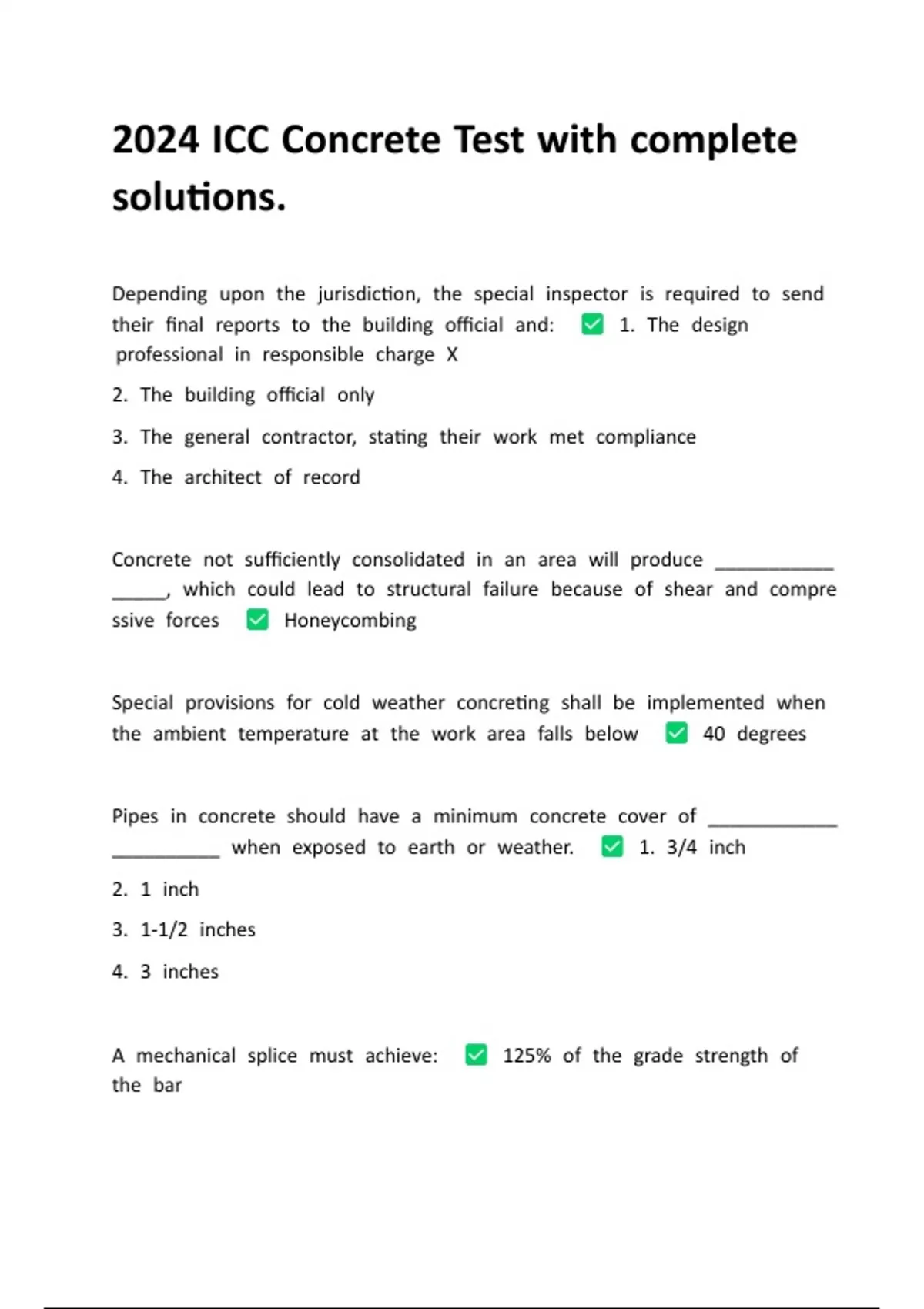 2024 ICC Concrete Test with complete solutions |Latest 2024/2025 - 2024 ...