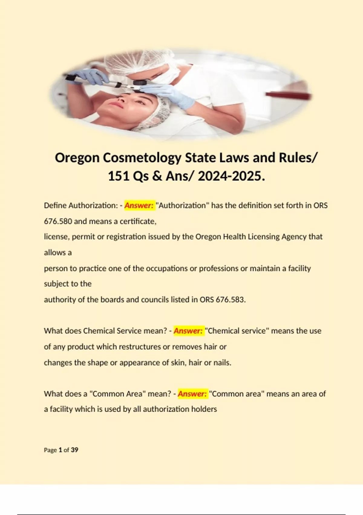 Oregon Cosmetology State Laws and Rules/ 151 Qs & Ans/ . - Oregon Cosmetology State Laws and ...