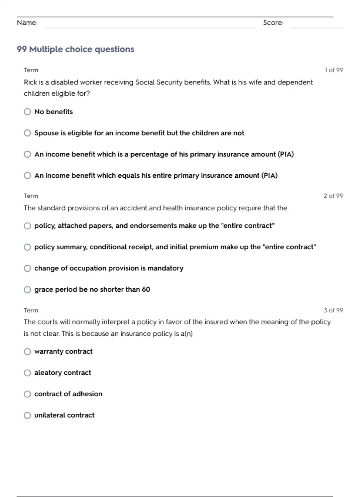 Aflac Study Pre Cert. Practice Exam 2024 Questions With Complete ...