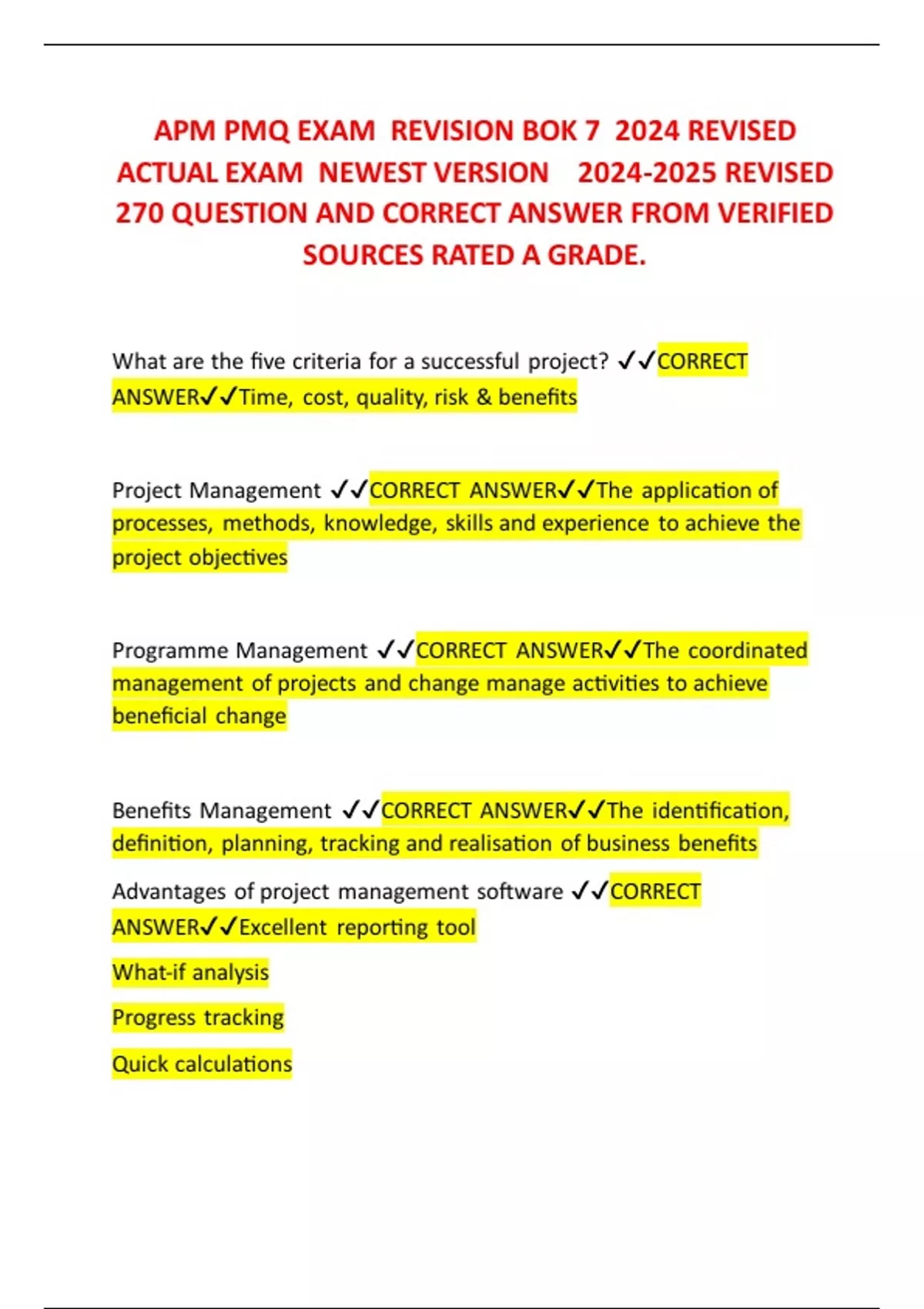 APM PMQ EXAM REVISION BOK 7 2024 REVISED ACTUAL EXAM NEWEST VERSION ...