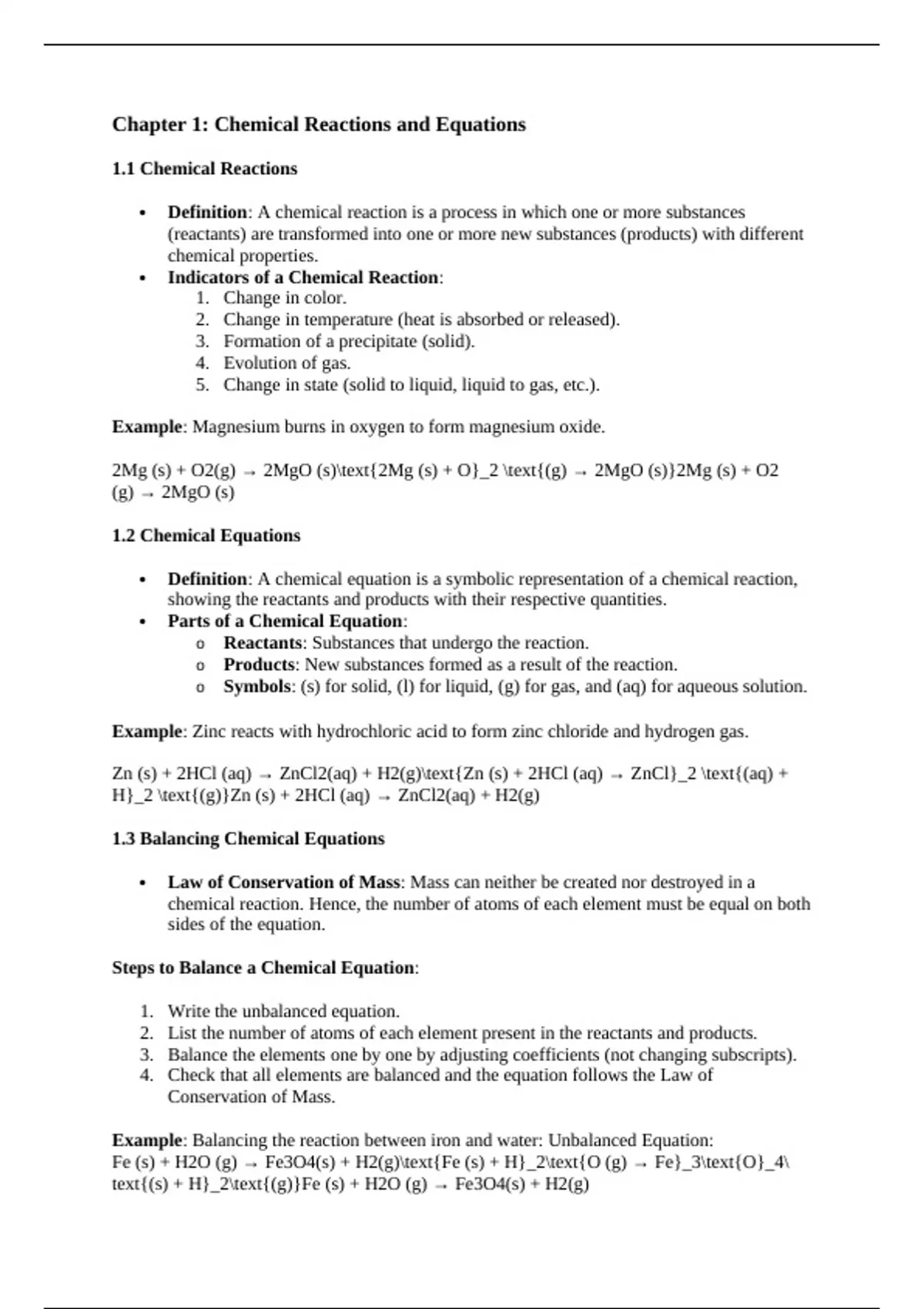 Summary Class 10 Chemistry Chapter 1: (Chemical Reactions and Equations ...