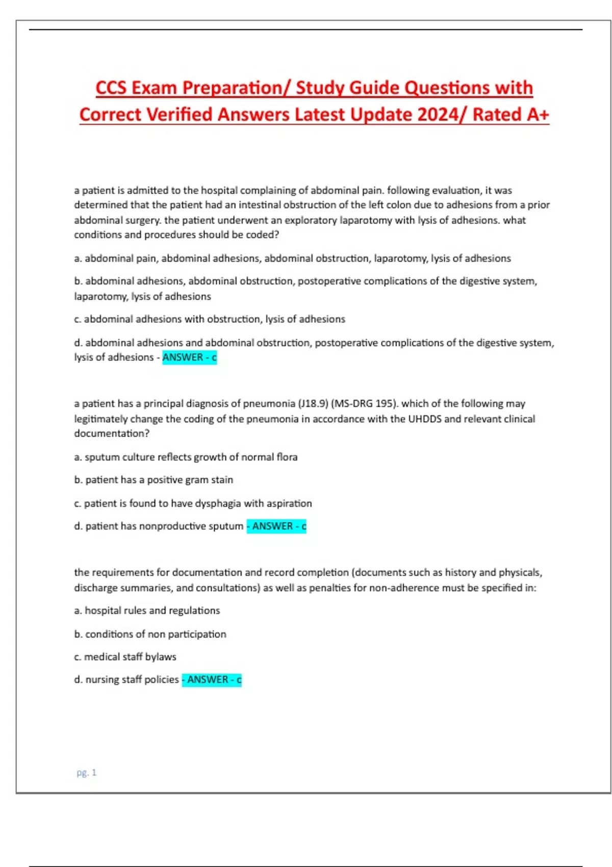 CERTIFIED CODING SPECIALIST (CCS) LATEST 2024/2025 ACTUAL EXAM PREP 3 ...