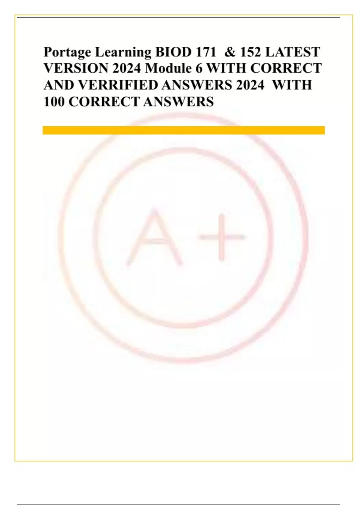 Portage Learning BIOD 171 & 152 LATEST VERSION 2024 Module 6 WITH ...