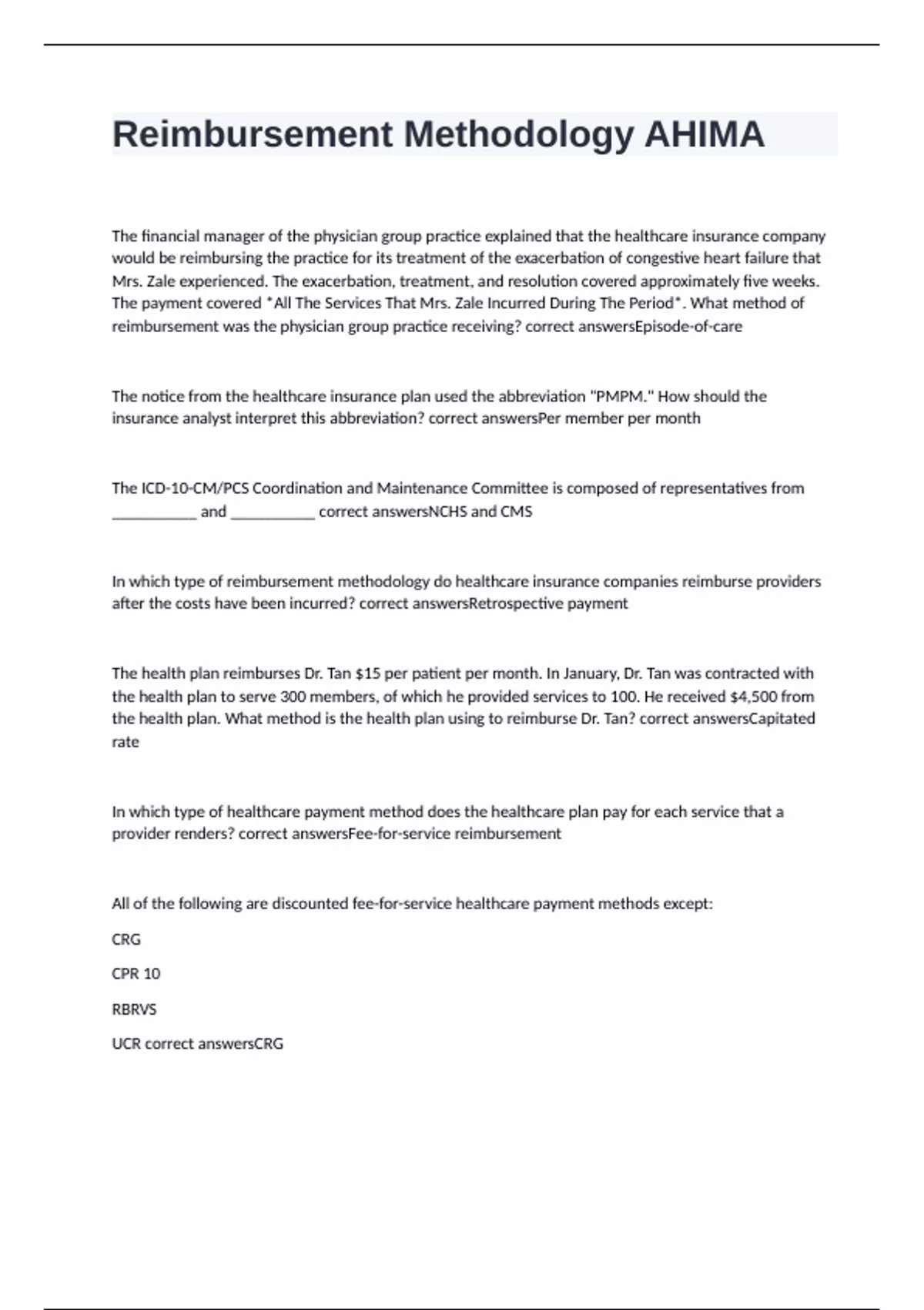 Reimbursement Methodology AHIMA exam 2024 with correct answers ...