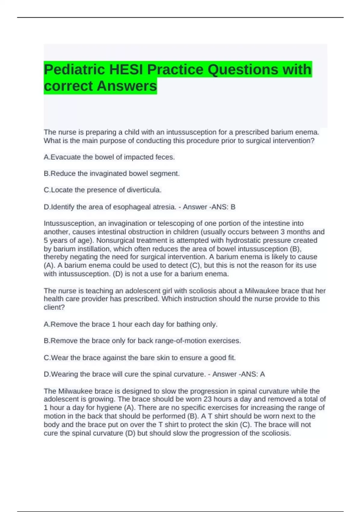 Pediatric HESI Practice Questions with correct Answers - Pediatric HESI ...